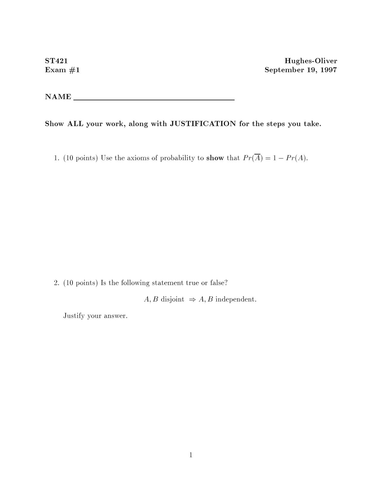 Practice Exam 1 Introduction To Mathematical Statistics I St 421