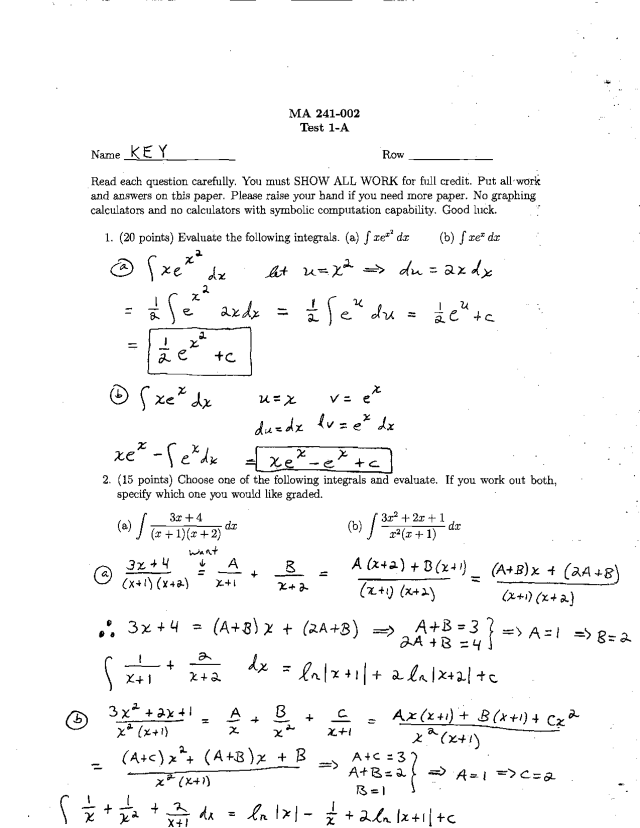 Past Exam gateway of Calculus II | MA 241 | Exams Calculus | Docsity