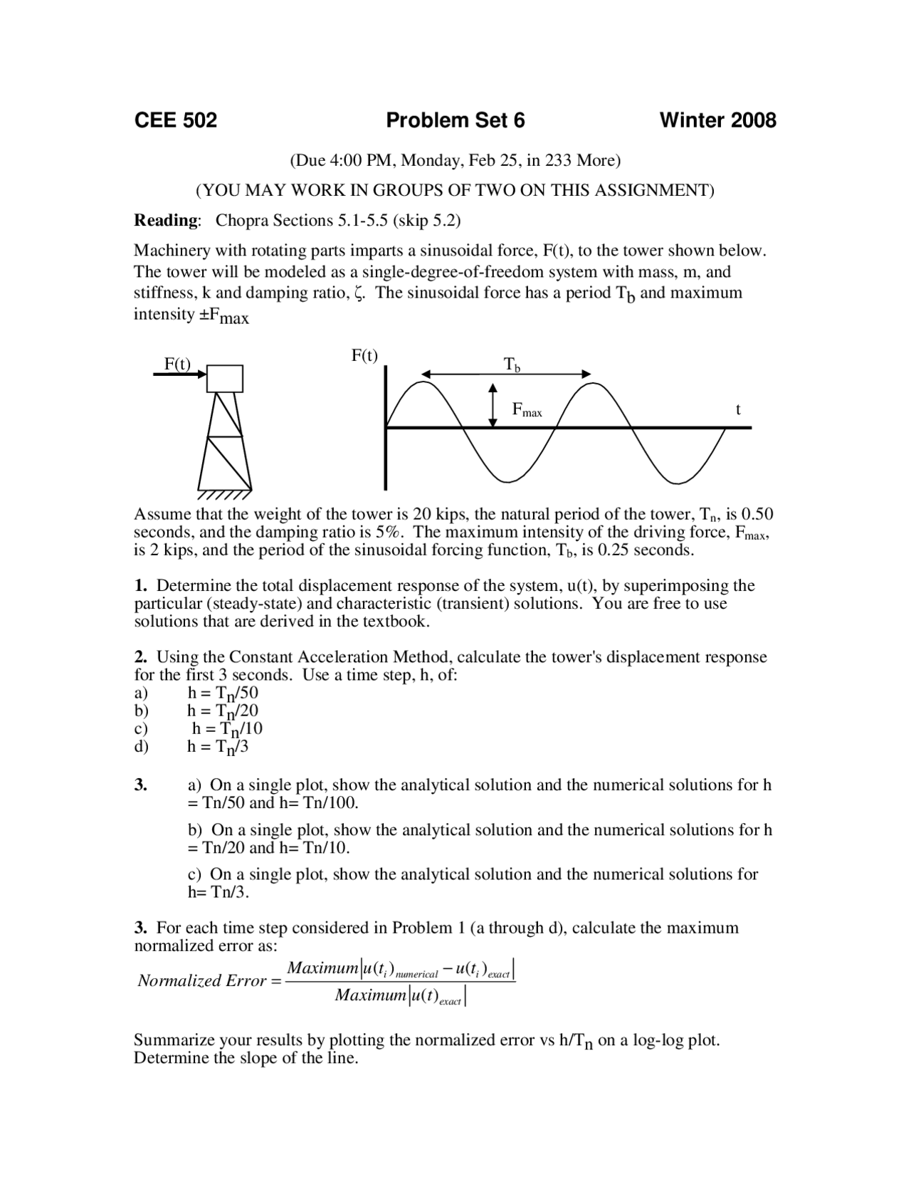 Problem Set 6 String Dynamics Winter 2008 Cee 502 Docsity