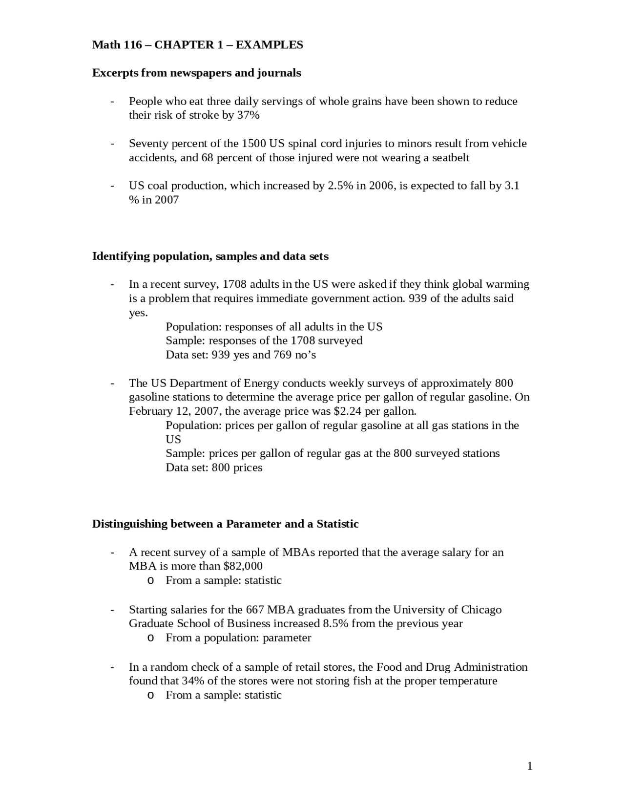 Examples on Elements of Statistics - Notes | MA 116 - Docsity