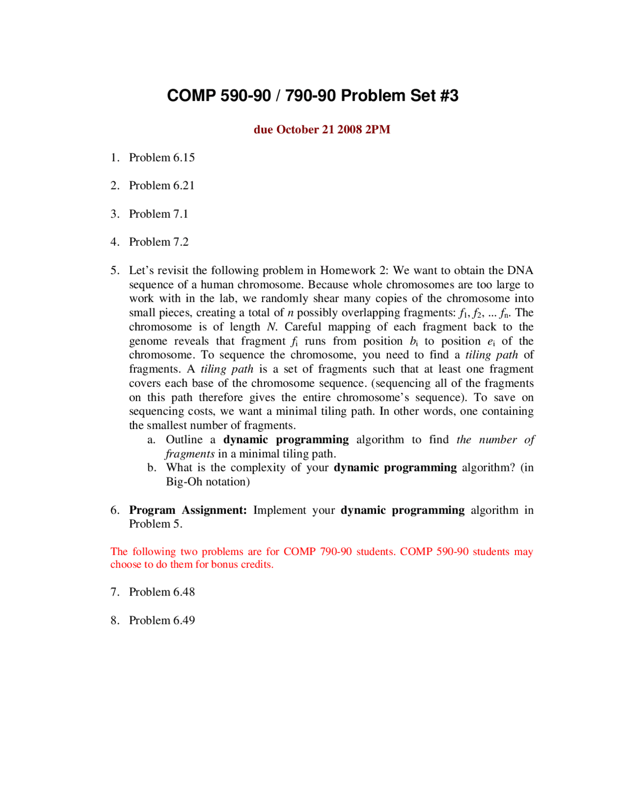 Problem Set 3 For Topics In Computer Science Comp 590 Docsity