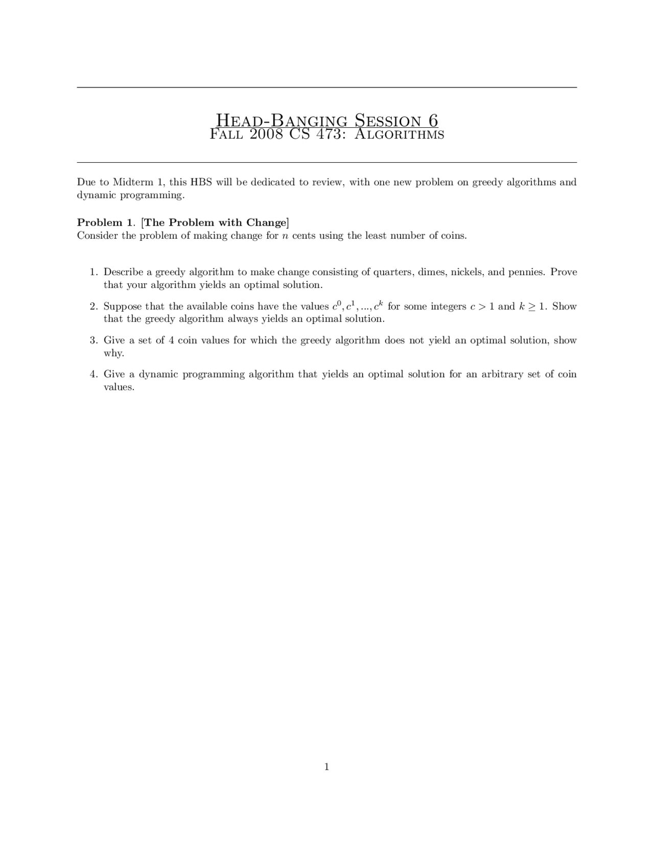 4 Problems On The Head Banging Algorithm Assignment 5 Cs 473 Docsity