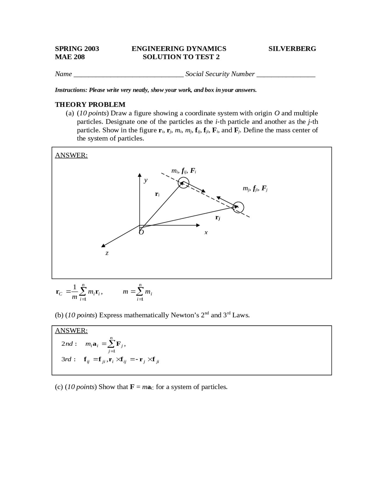 Solutions for Test 2 | Engineering Dynamics | MAE 208 | Exams ...