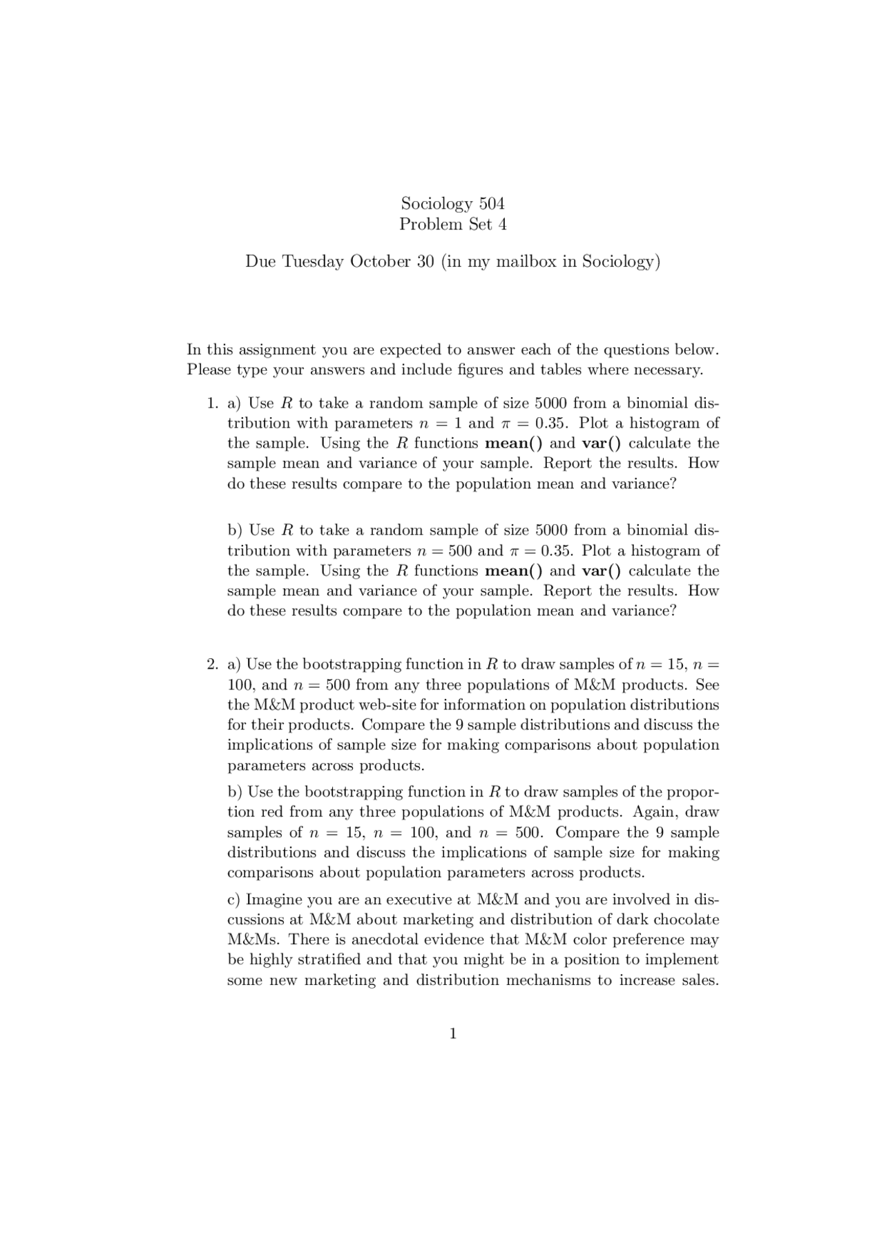 Problem Set 4 Sample Questions Social Statistics Soc 504 Docsity