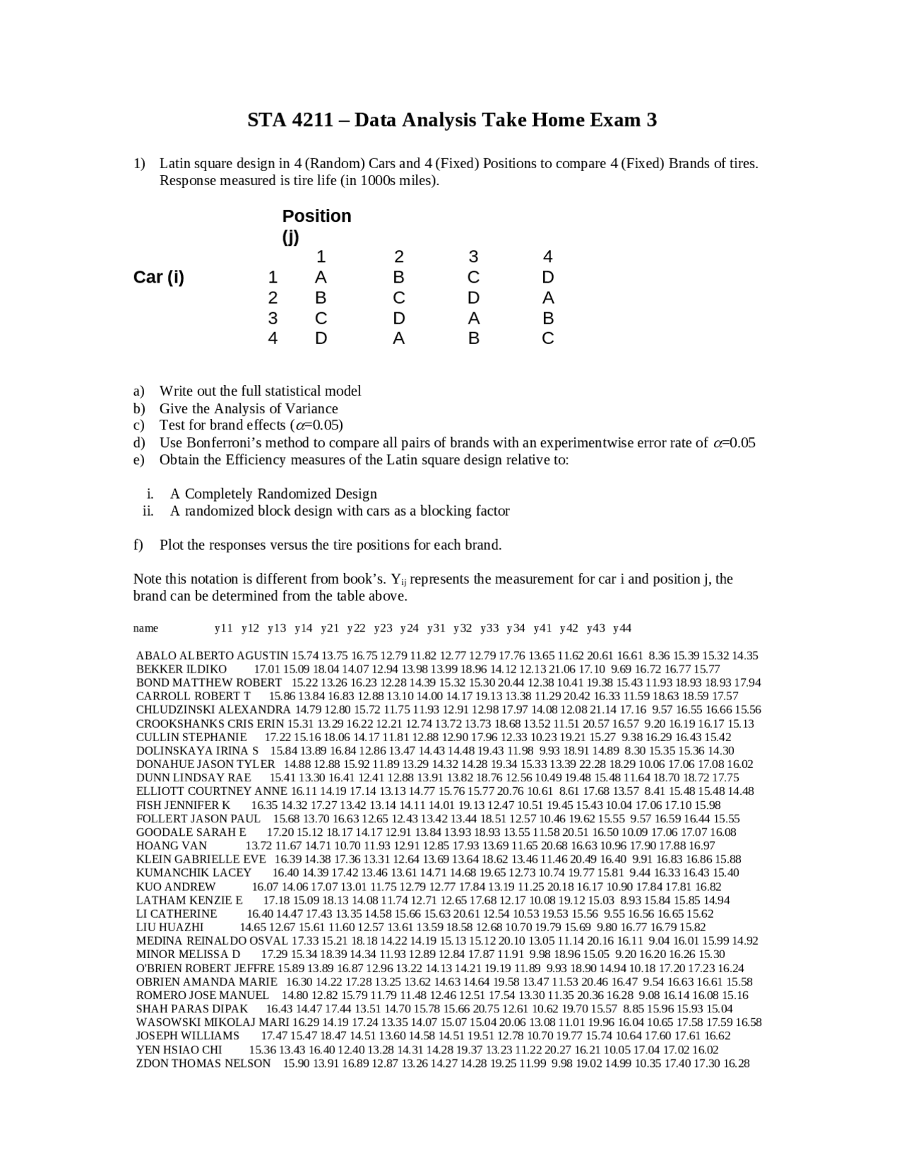 Notes On Data Analysis Examination 3 Design Of Experiments Sta
