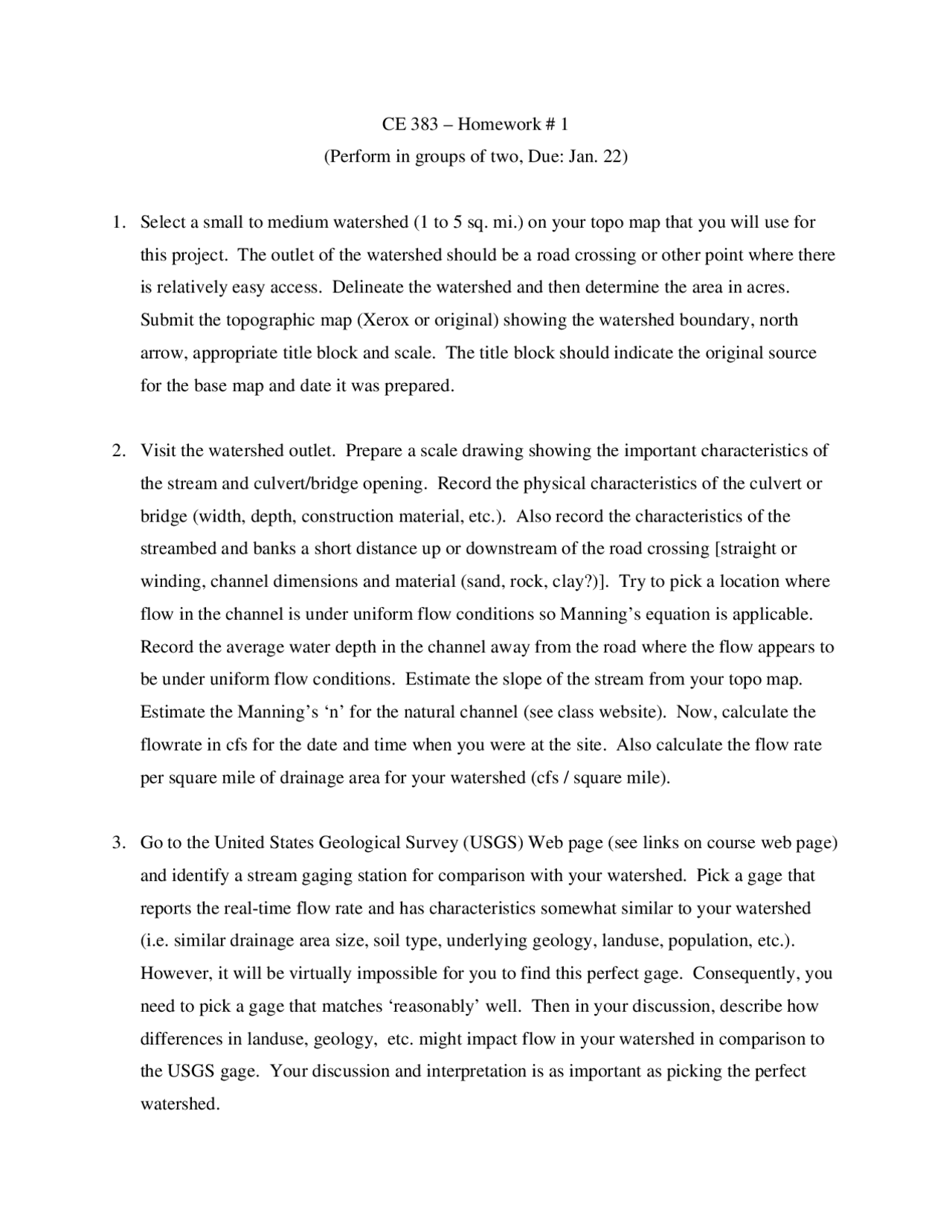 6 Questions for Assignment 1 - Hydrology and Urban Water Systems | CE ...