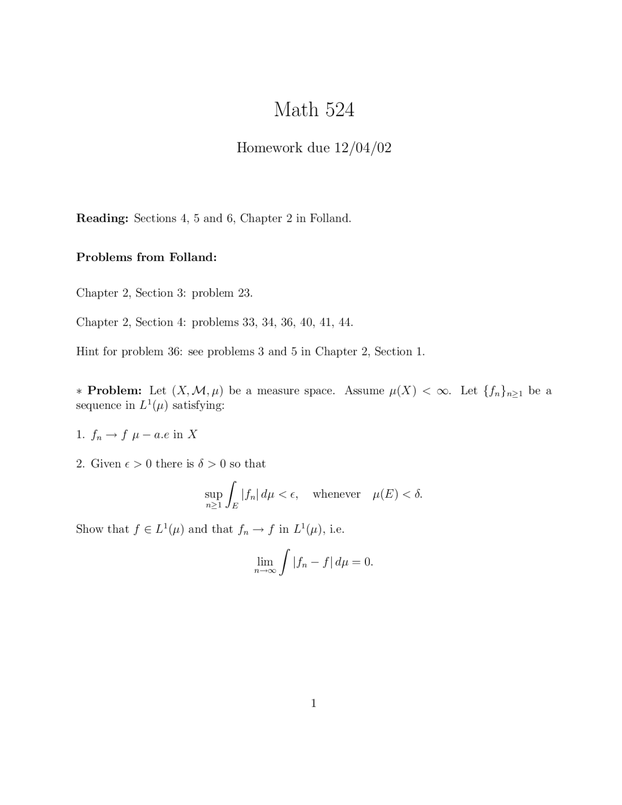 Practice Problems on Real Analysis - Old Assignment 9 | MATH 524 - Docsity