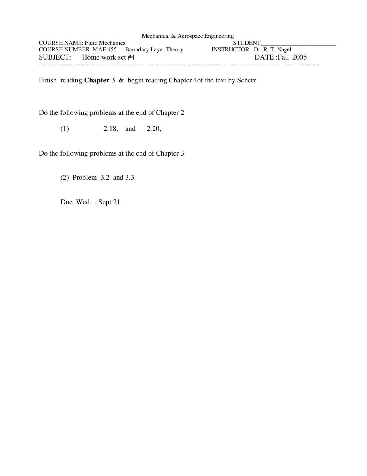 Assignment 4 Problems Boundary Layer Theory Mae 455 Docsity
