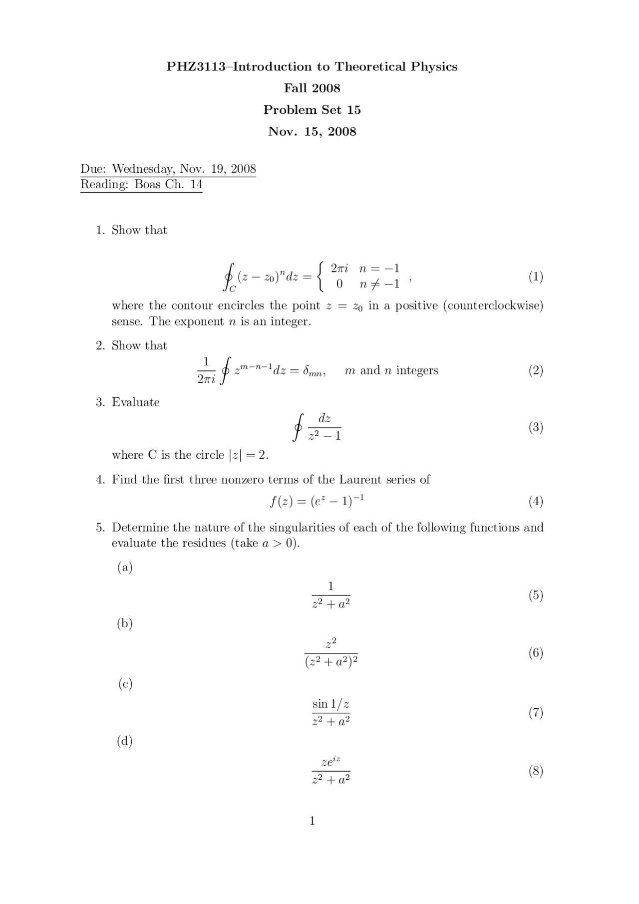 Problem Set 15 Introduction To Theoretical Physics Phz 3113 Docsity