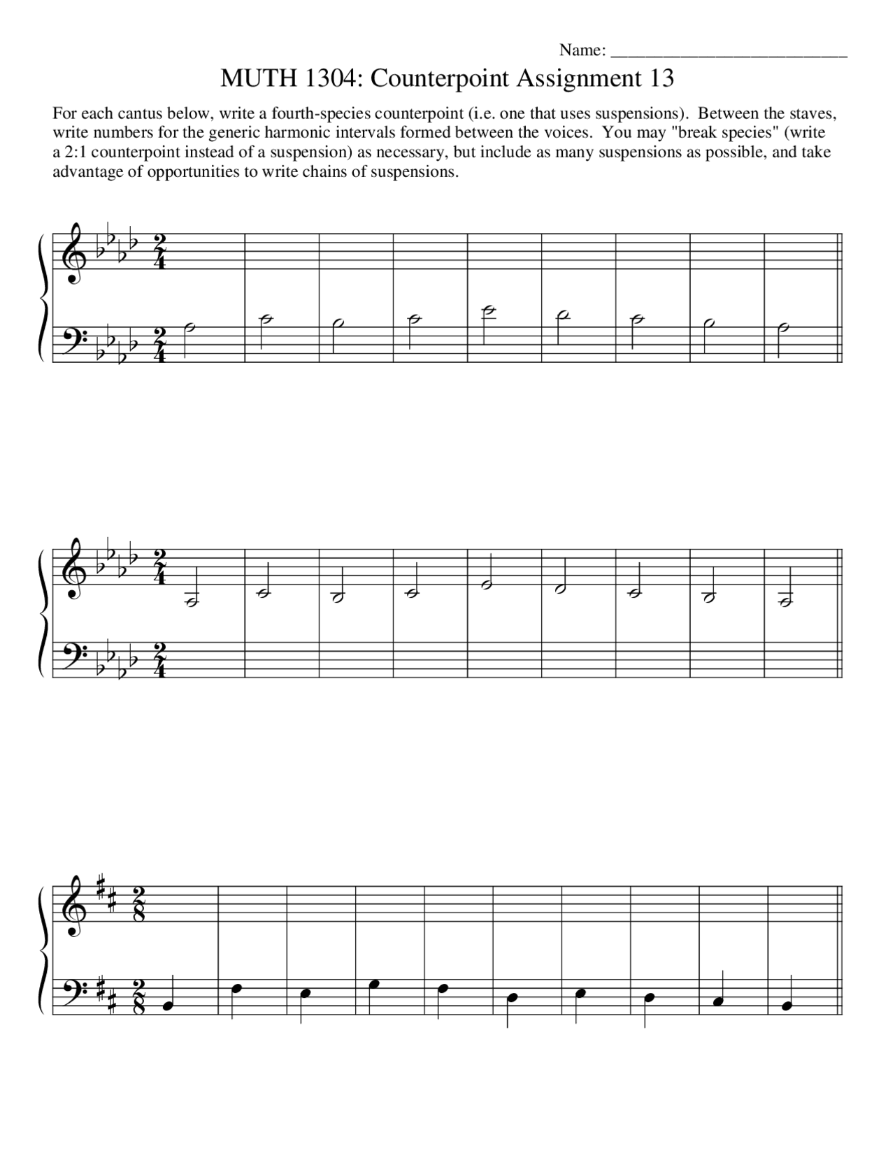 Counterpoint Assignment 13 For Elementary Music Theory I Muth 1304