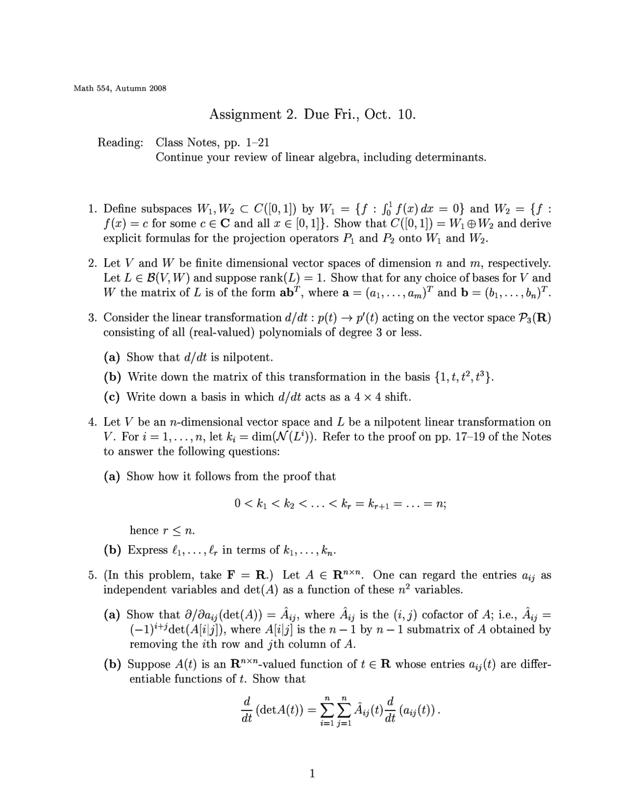 5 Problems In Assignment 2 Linear Algebra MATH 554 Docsity 5 Problems In Assignment 2 Linear Algebra MATH 554 Docsity