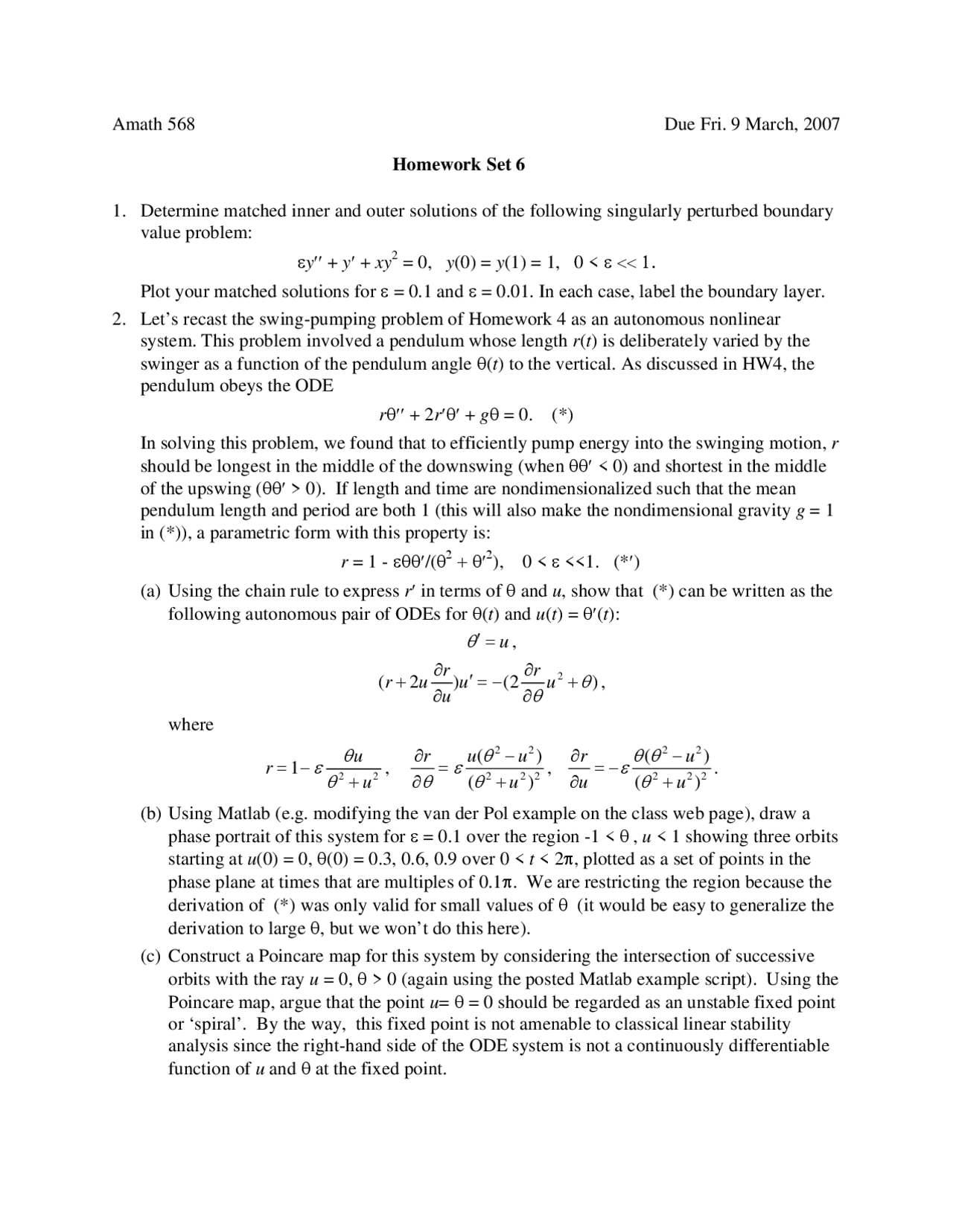 Homework Set 6 For Advance Methods Ordinary Differential Equation