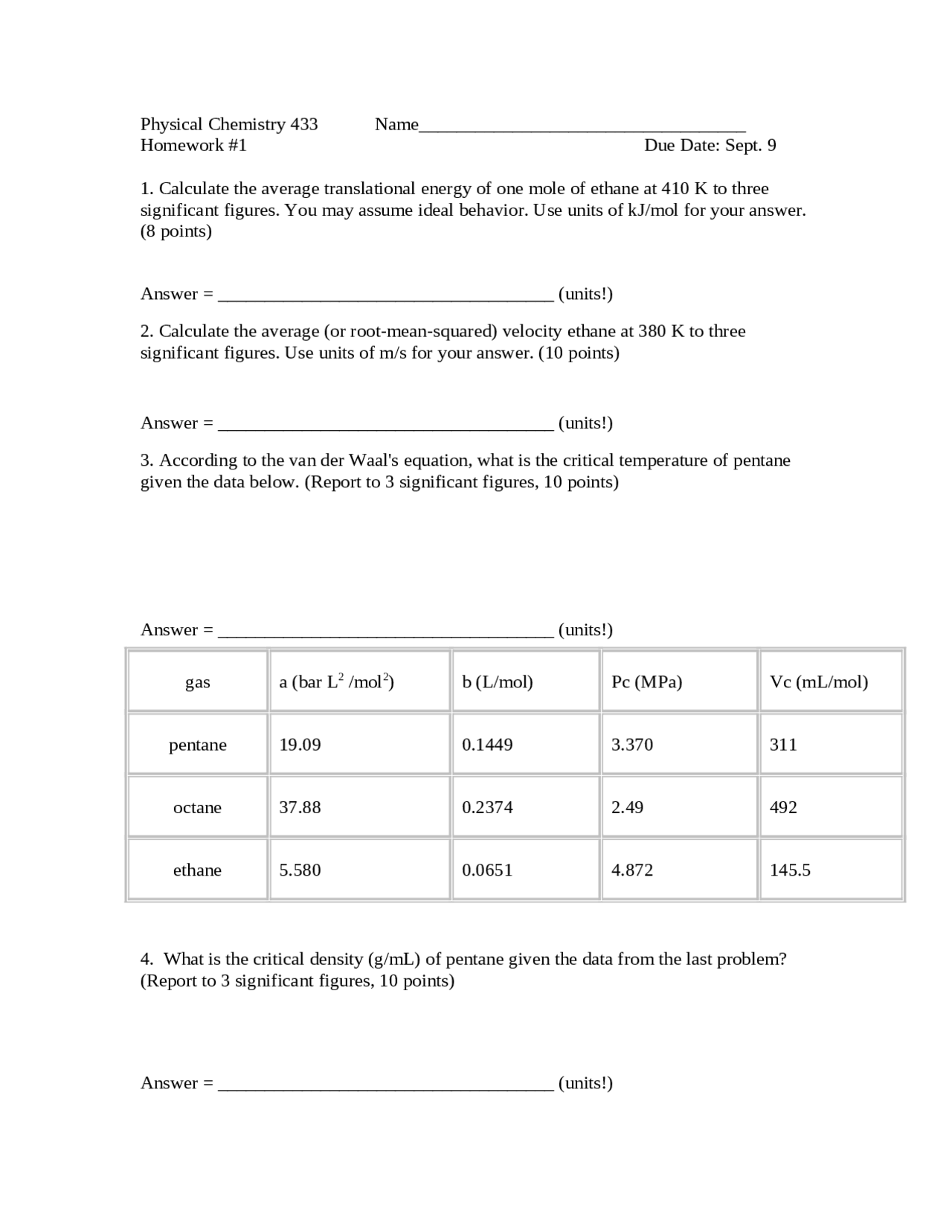 8 Questions With Answers In Assignment 1 Physical Chemistry Ii Ch
