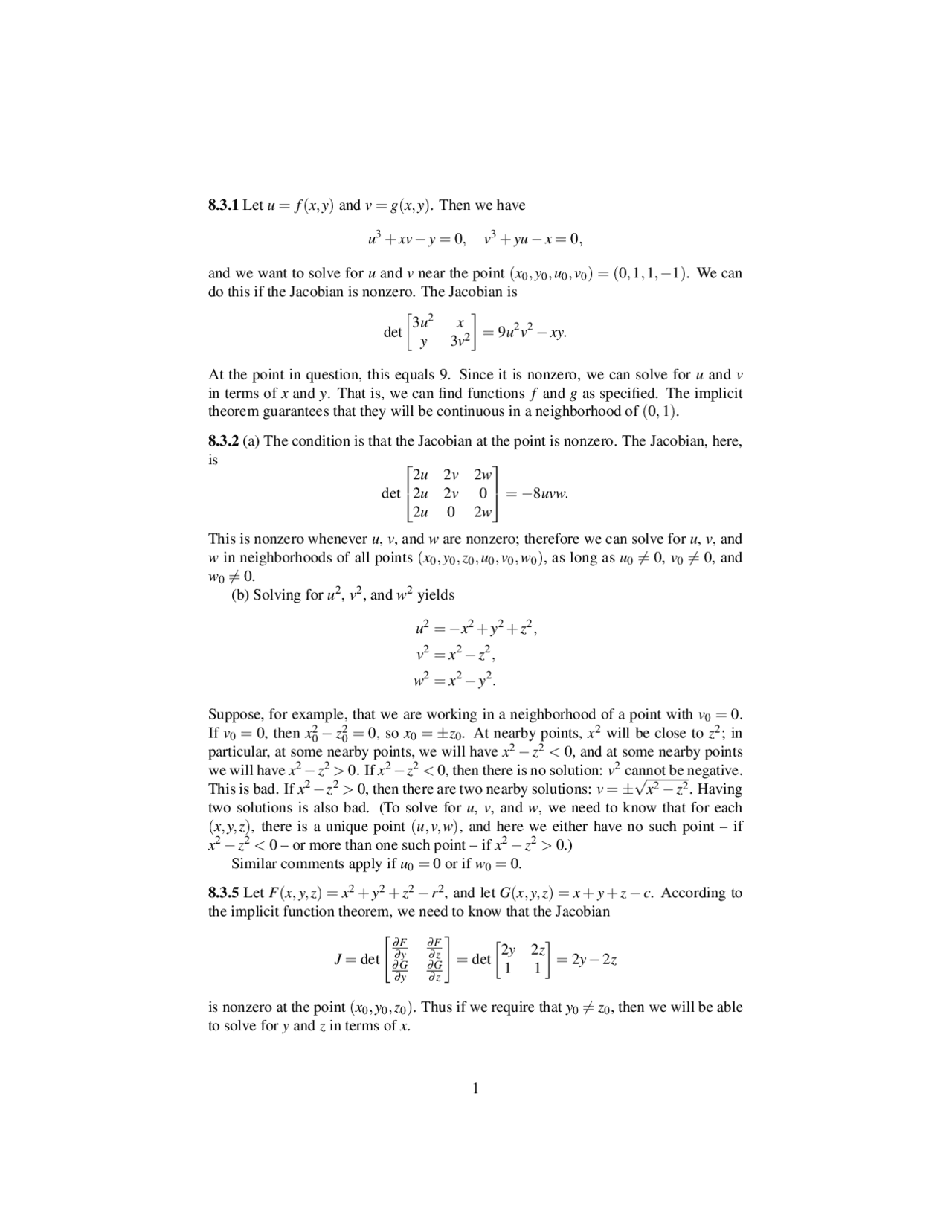 Implicit Function Theorem: Solving for u and v near a Point | Assignments Calculus | Docsity