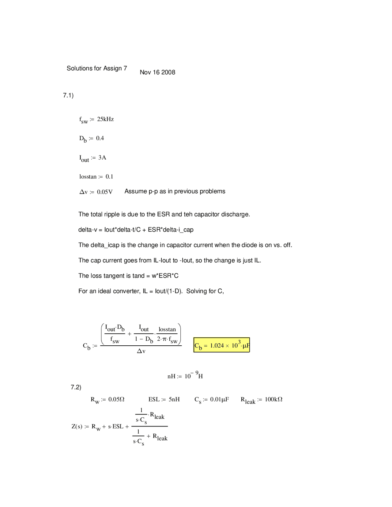 Sample Solutions for Assignment #7 - Power Electronics | ECE 464 ...