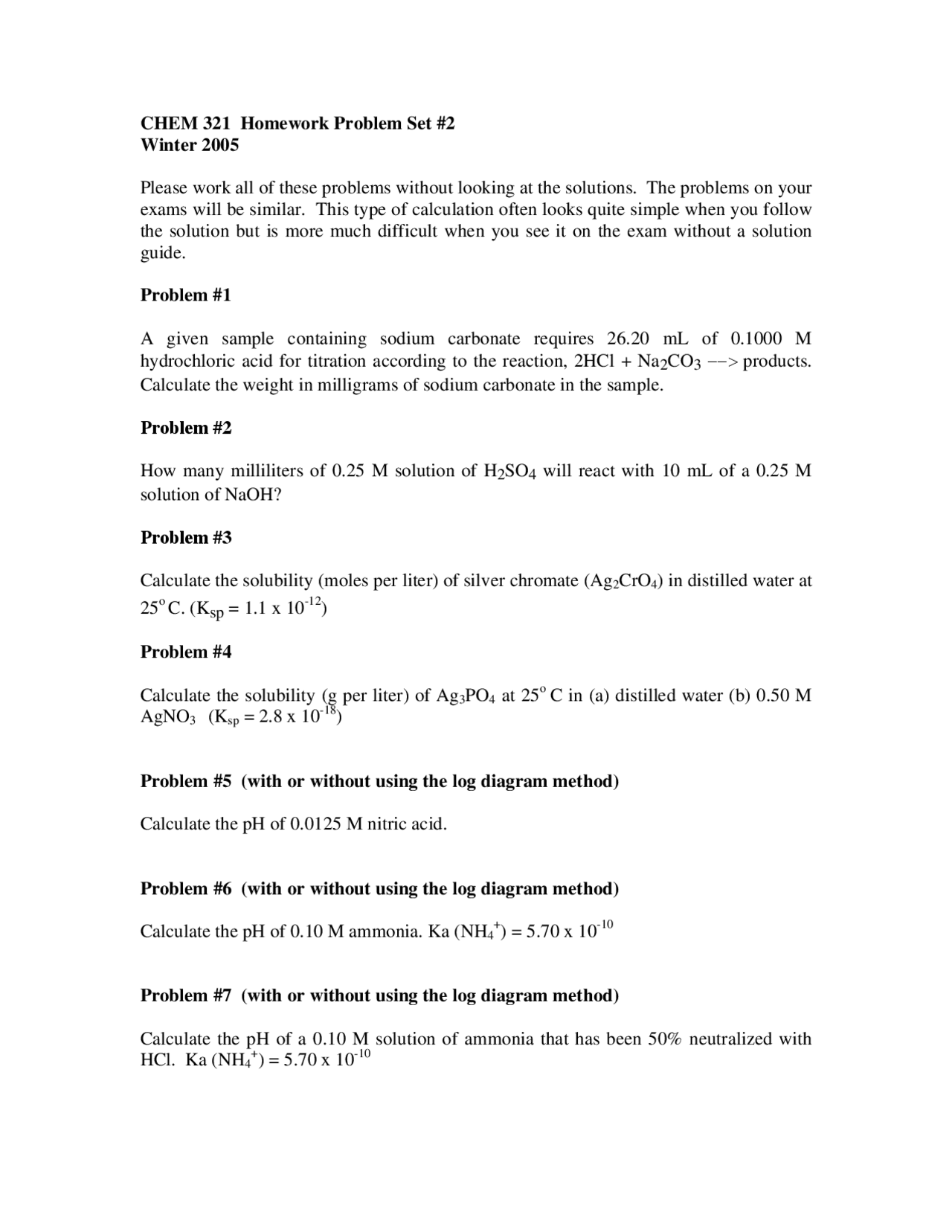 Homework Problem Set 2 Quantitative Analysis Chem 321 Docsity