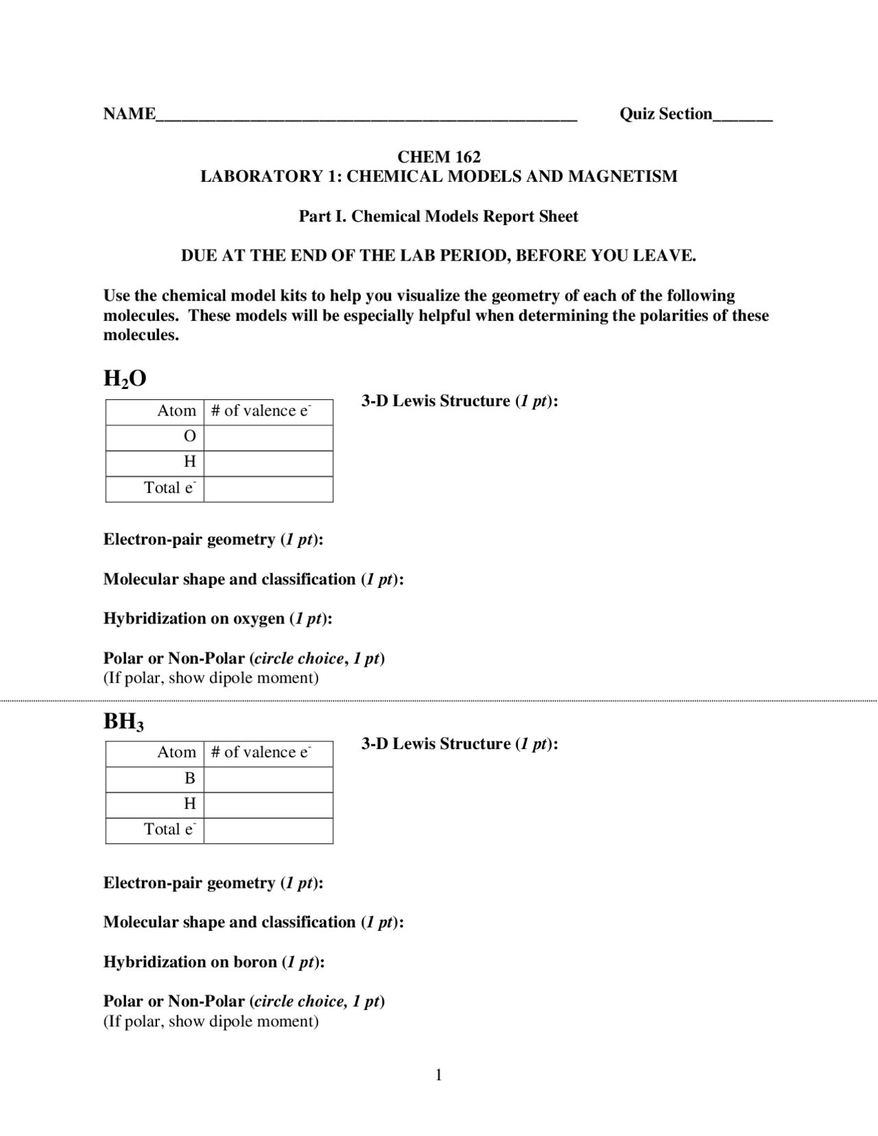 Lab 1 - Chemical Models and Magnetism - General Chemistry | CHEM 162 ...