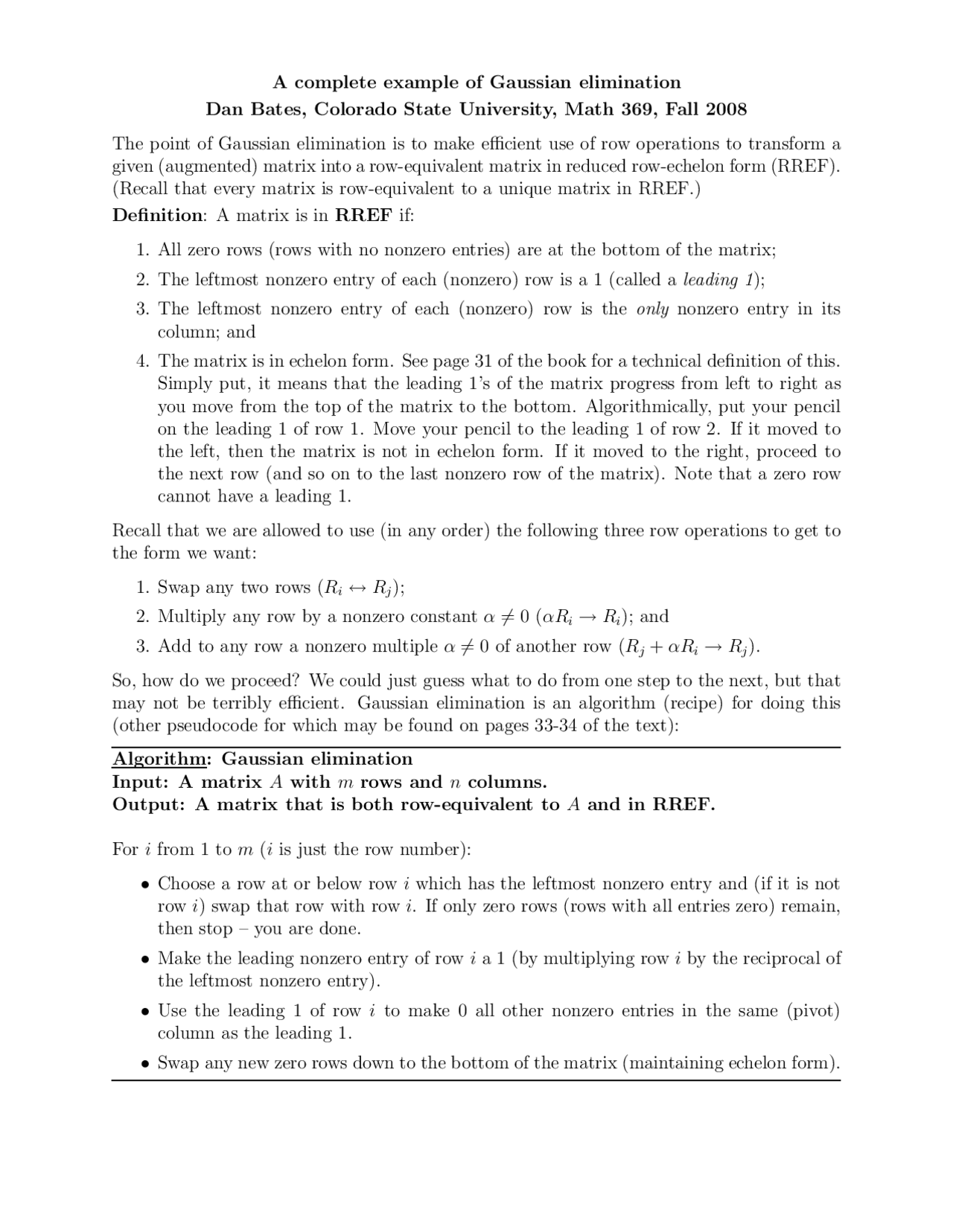 Gaussian Elimination Linear Algebra I Math 369 Docsity