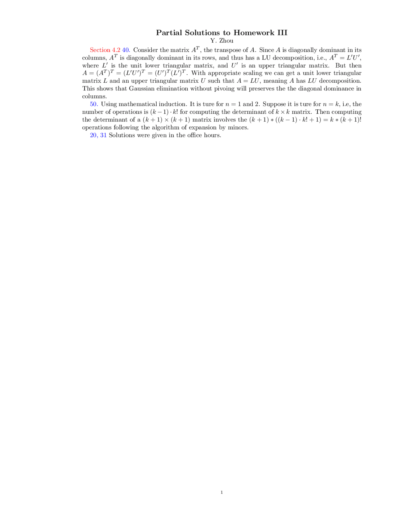 Introduction To Numerical Analysis I Homework 3 With Solutions Math