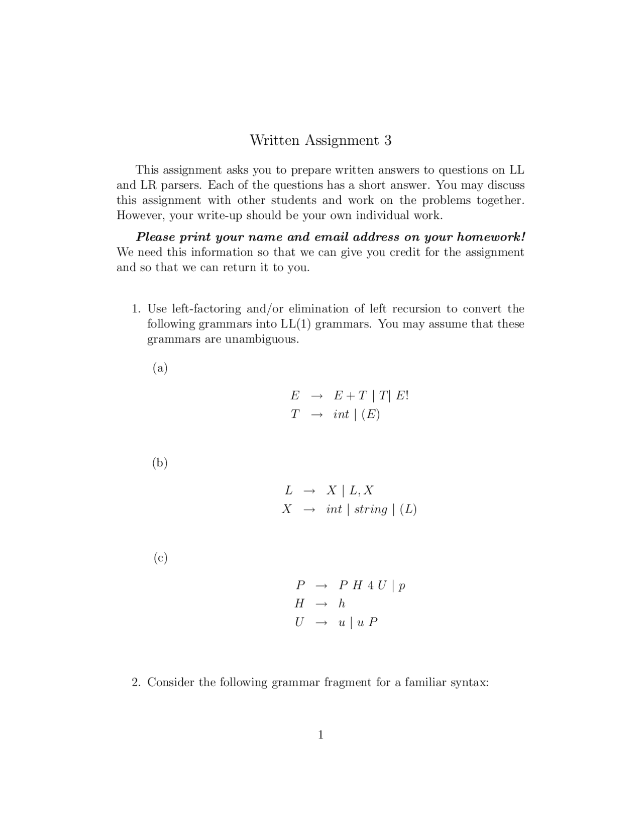 Programming Languages Assignment Cs 4610 Docsity