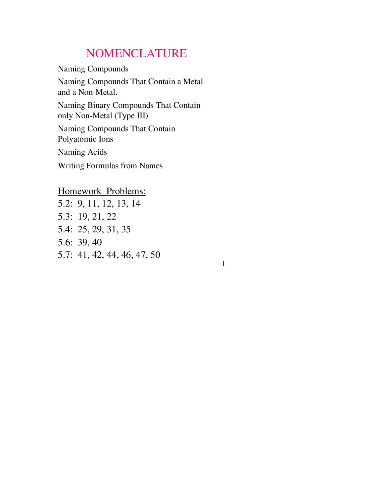 Nomenclature Lecture Notes General Chemistry Chem 110 Docsity