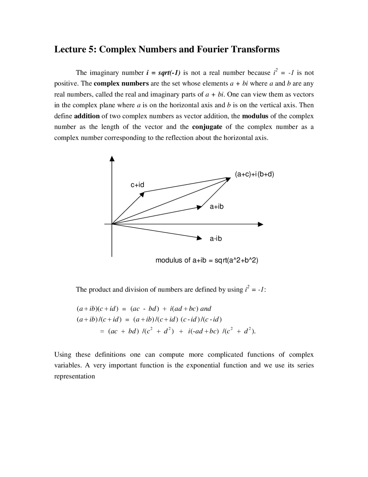 Complex Numbers and the Fourier Transforms | MA 325 - Docsity