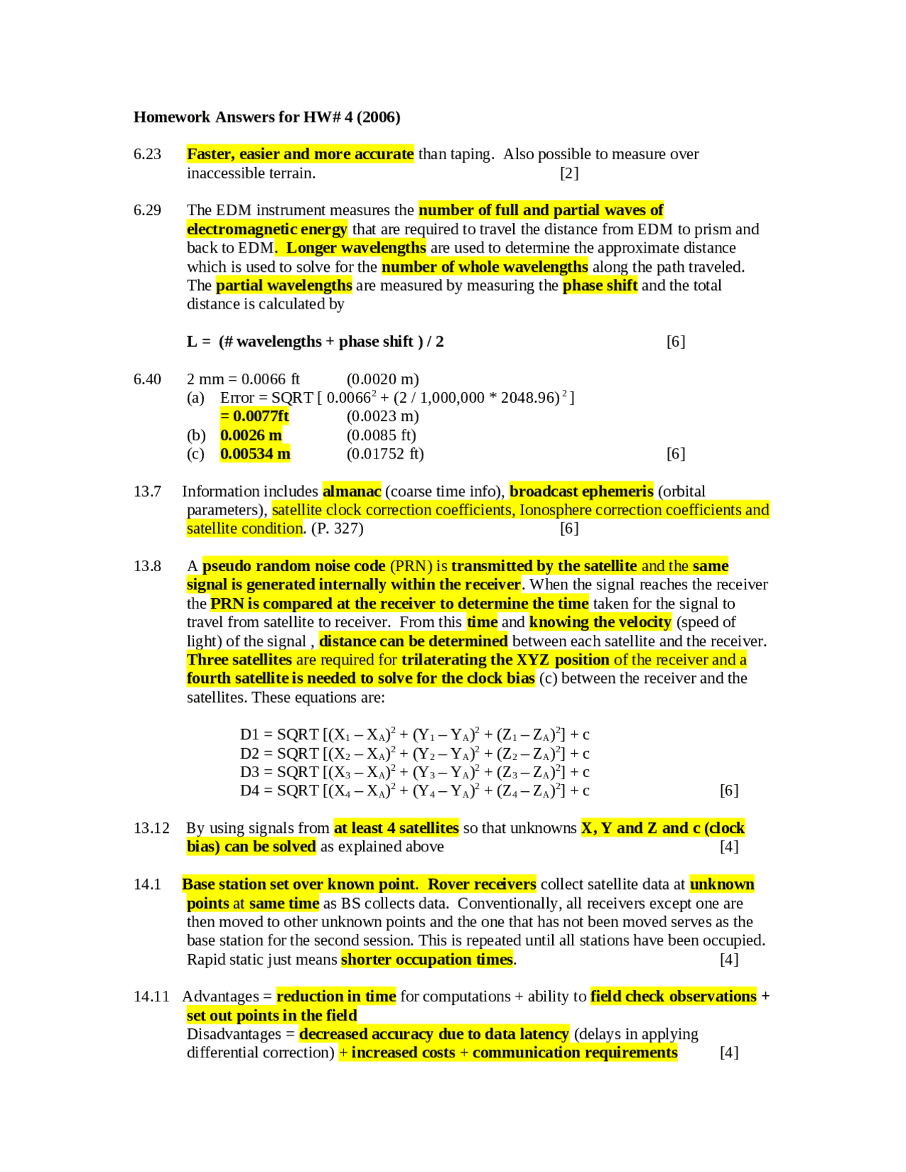 Homework 4 Solutions Geomatics Sur 2101 Docsity
