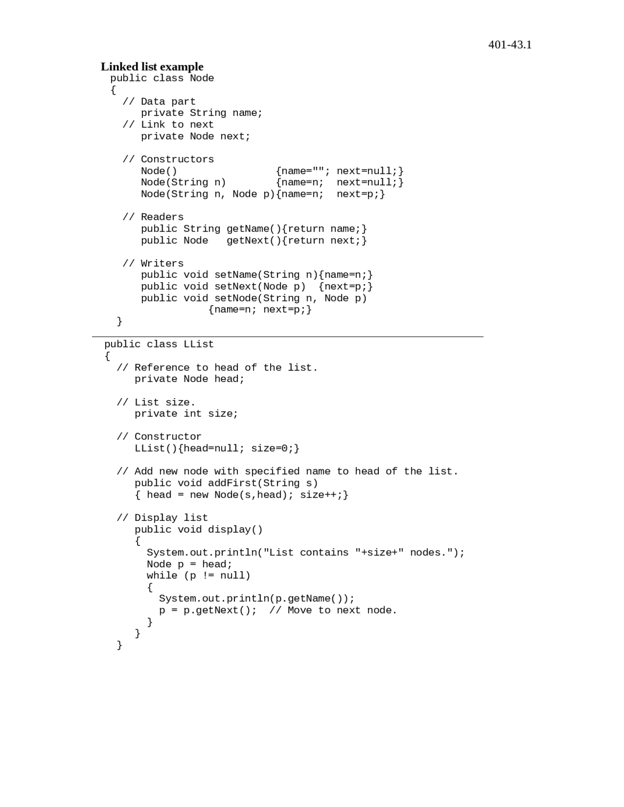 Linked List Example Foundation Of Programming Comp 401 Docsity