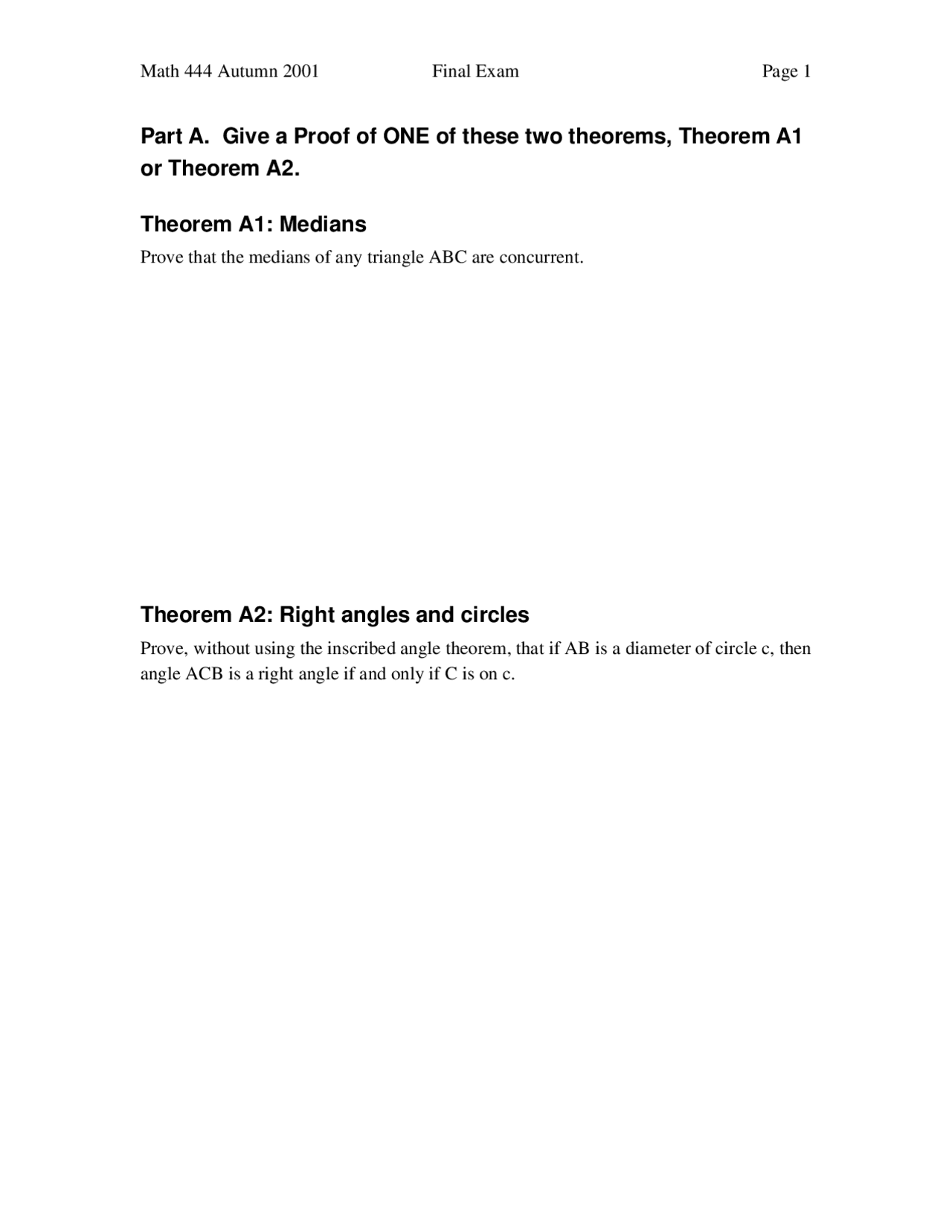 Final Exam Theorems Geometry For Teachers Math 444 Docsity