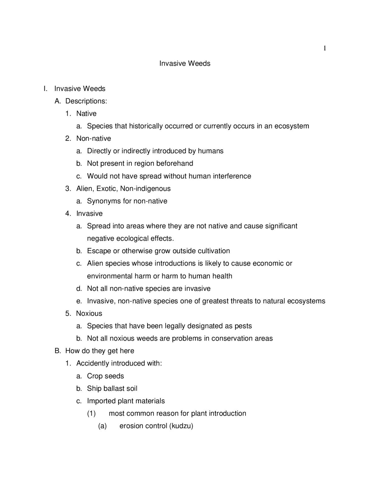 Notes On Invasive Weeds Principle Of Weed Science Pls 4601 Docsity