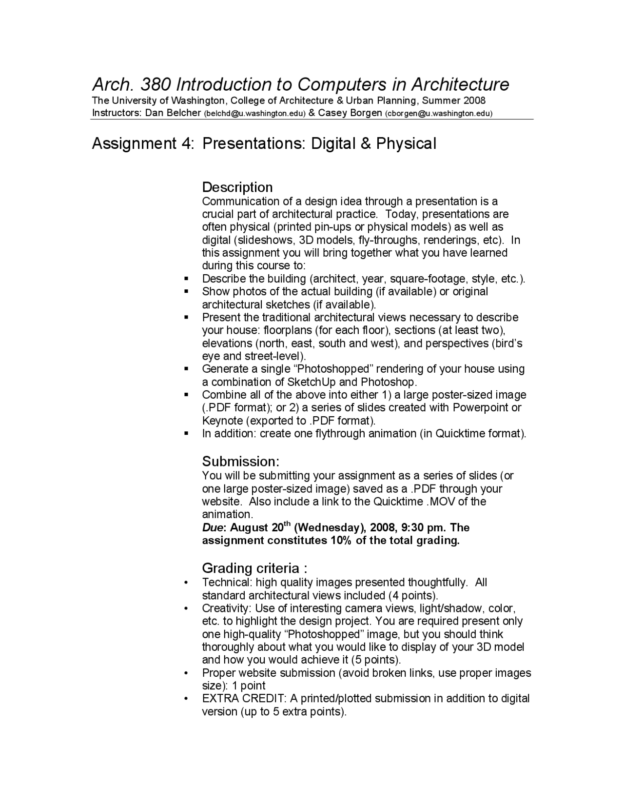 Assignment 4 Presentations Computer In Architecture Arch 380 Docsity