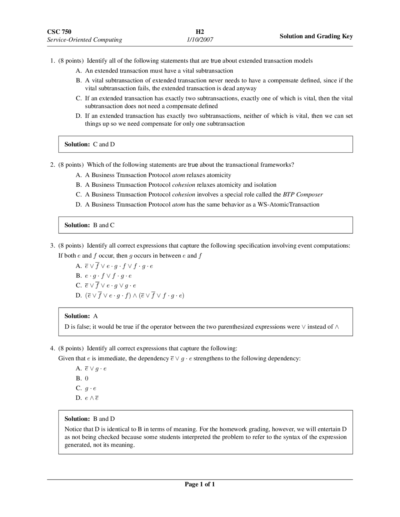 Solution And Grading Key For Service Oriented Computing Csc 750 Docsity