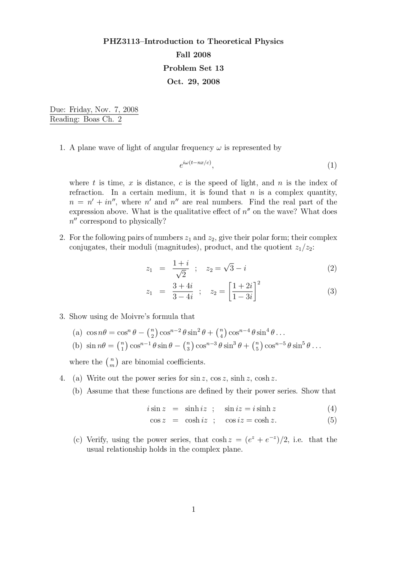 Problem Set 13 Introduction To Theoretical Physics Phz 3113 Docsity