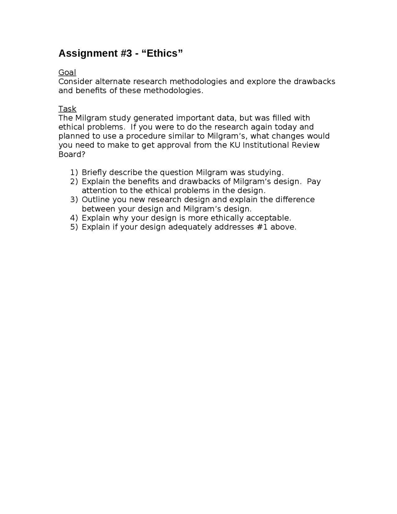 Ethics Assignment 3 Research Methods In Psychology Psyc 310 Docsity