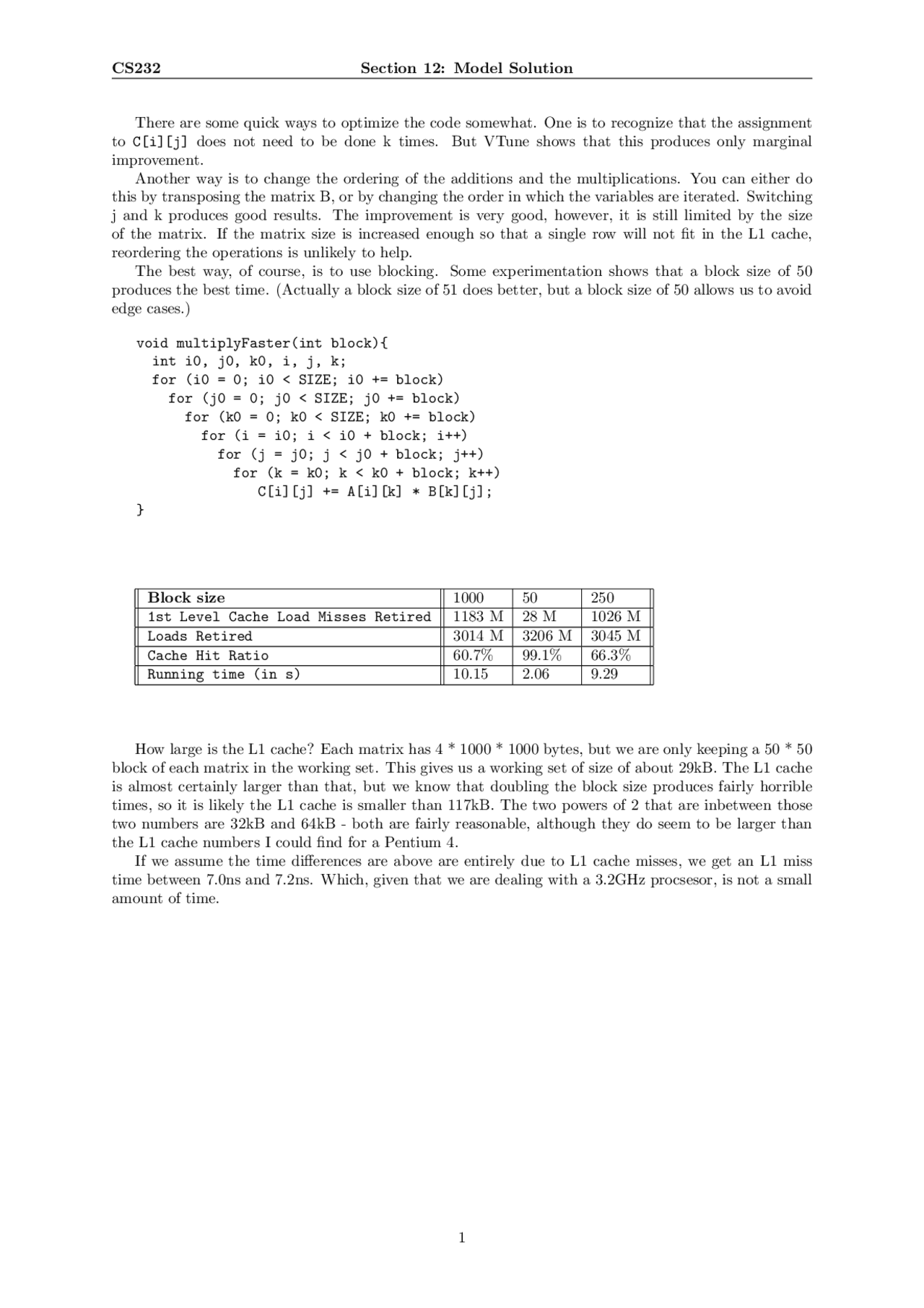 Optimize the Model Solution in Computer Architecture - Assignment | CS 232 - Docsity