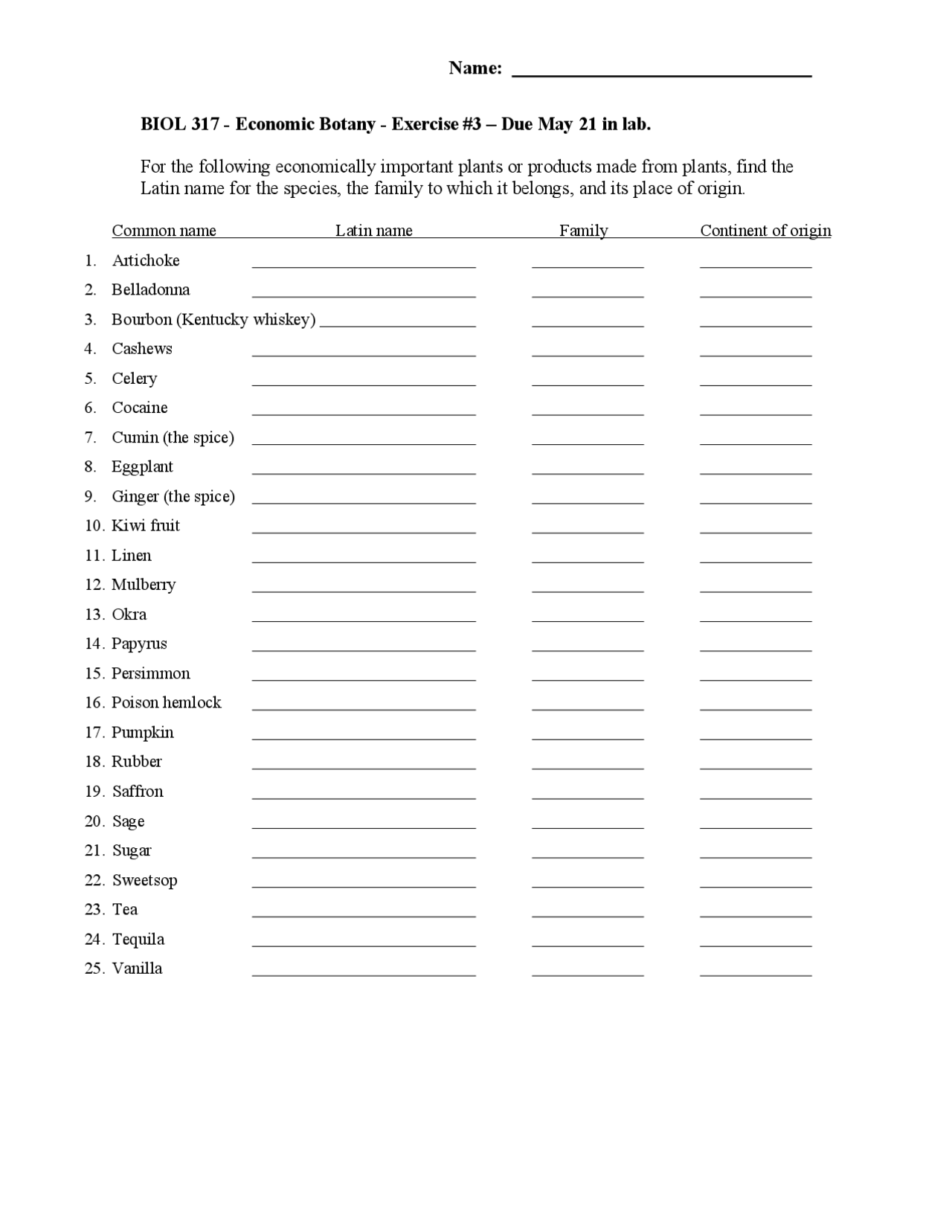 25 Questions For Assignment Plant Classifications And Identification