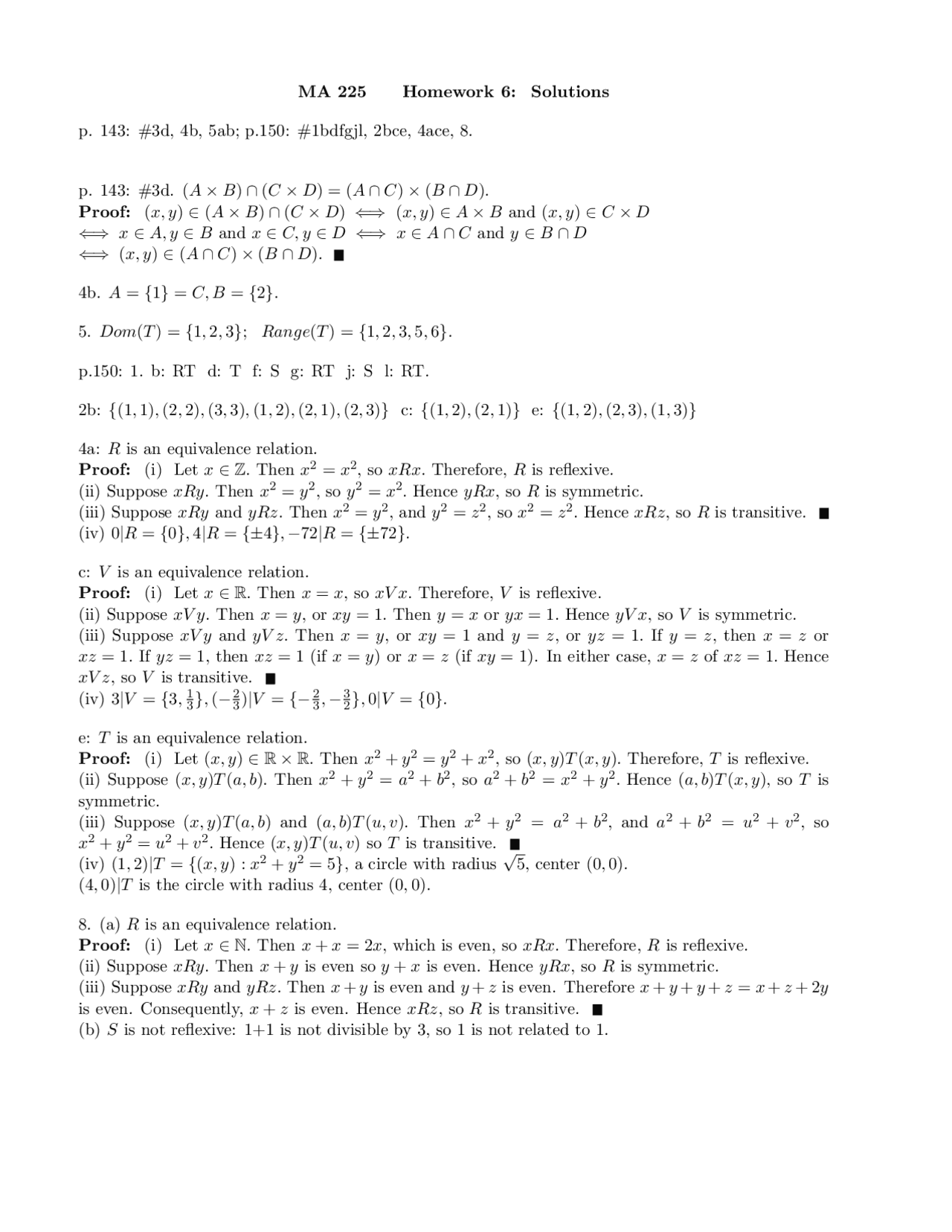 Homework 6 Solutions For Foundations Of Advanced Mathematics Ma 225