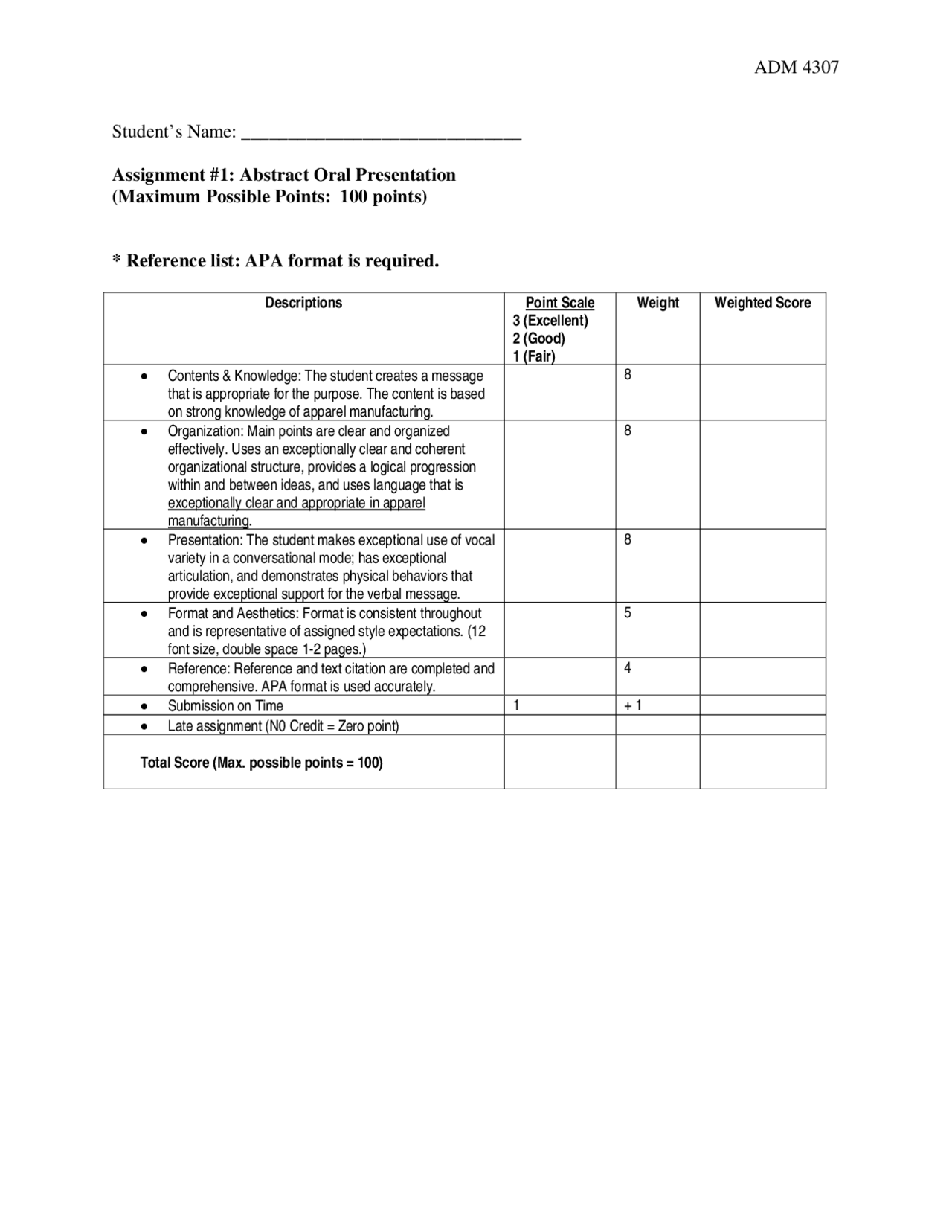 Abstract Oral Presentation Assignment 1 Adm 4307 Docsity