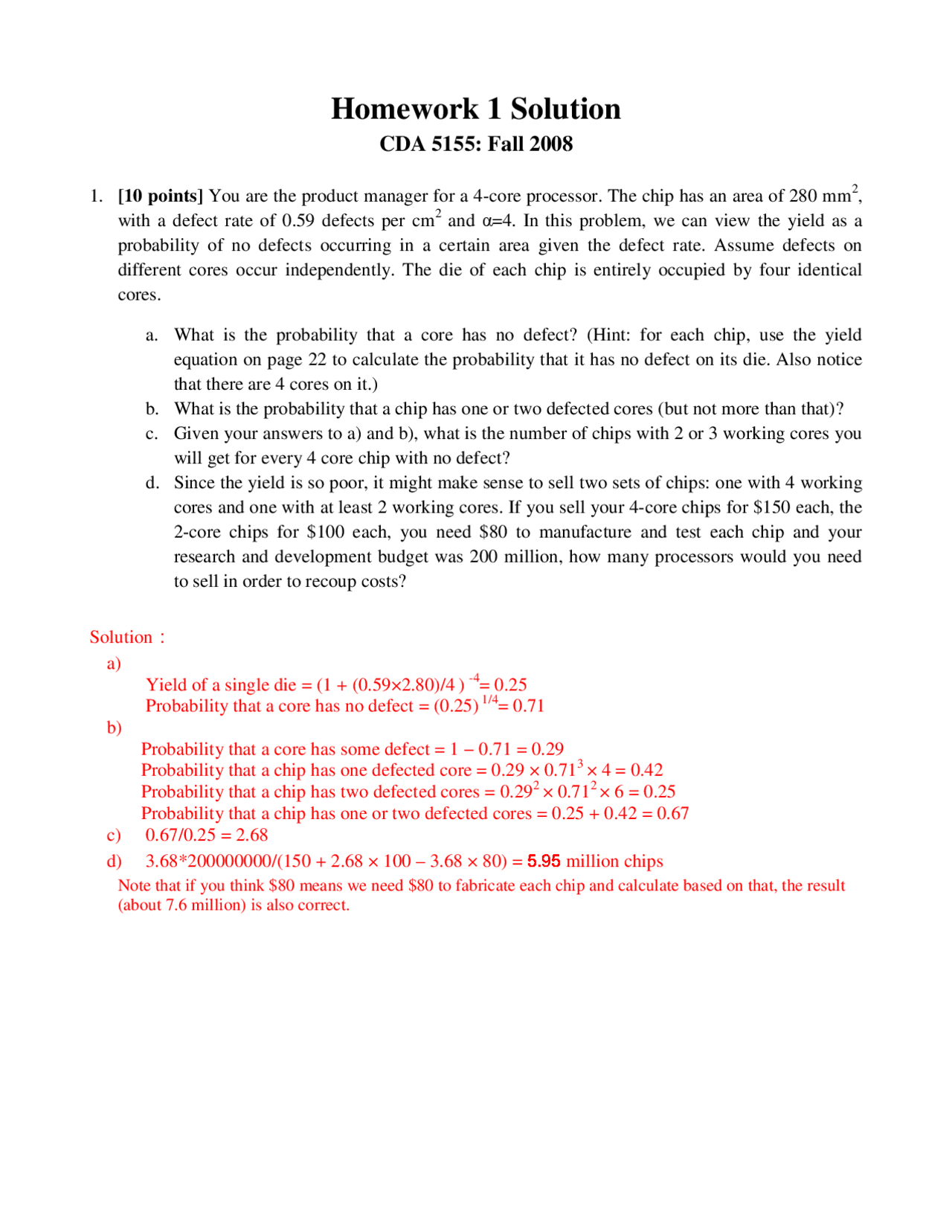 Homework 1 Solution Computer Architecture Principles Cda 5155