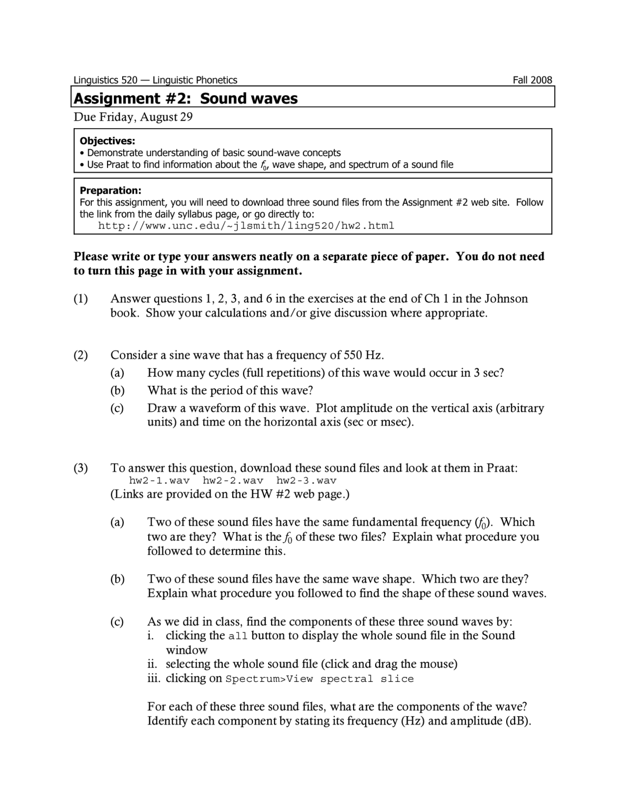 Assignment 2 Sound Waves Linguistic Phonetics Ling 520 Docsity
