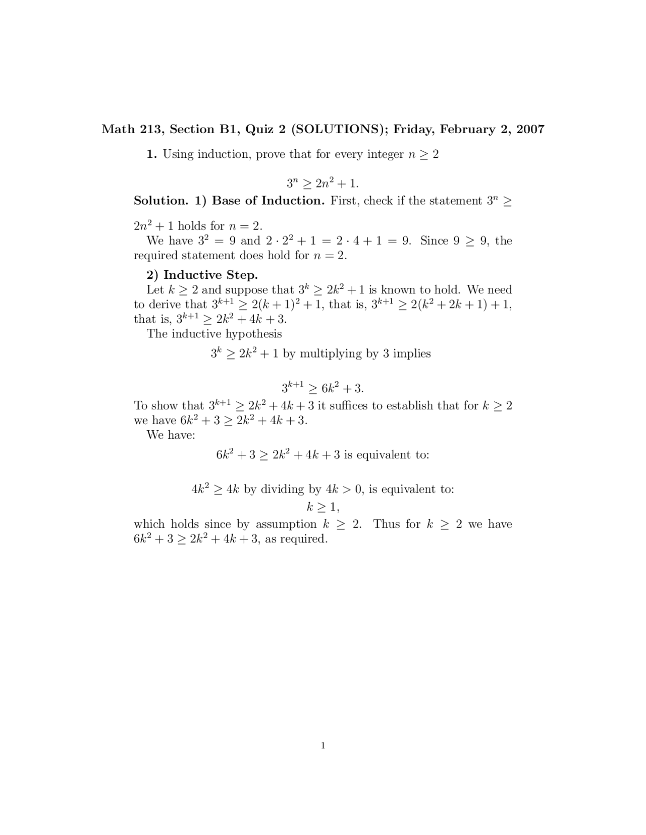 Solved Question On Basic Discrete Mathematics Quiz 2 Fall 2007