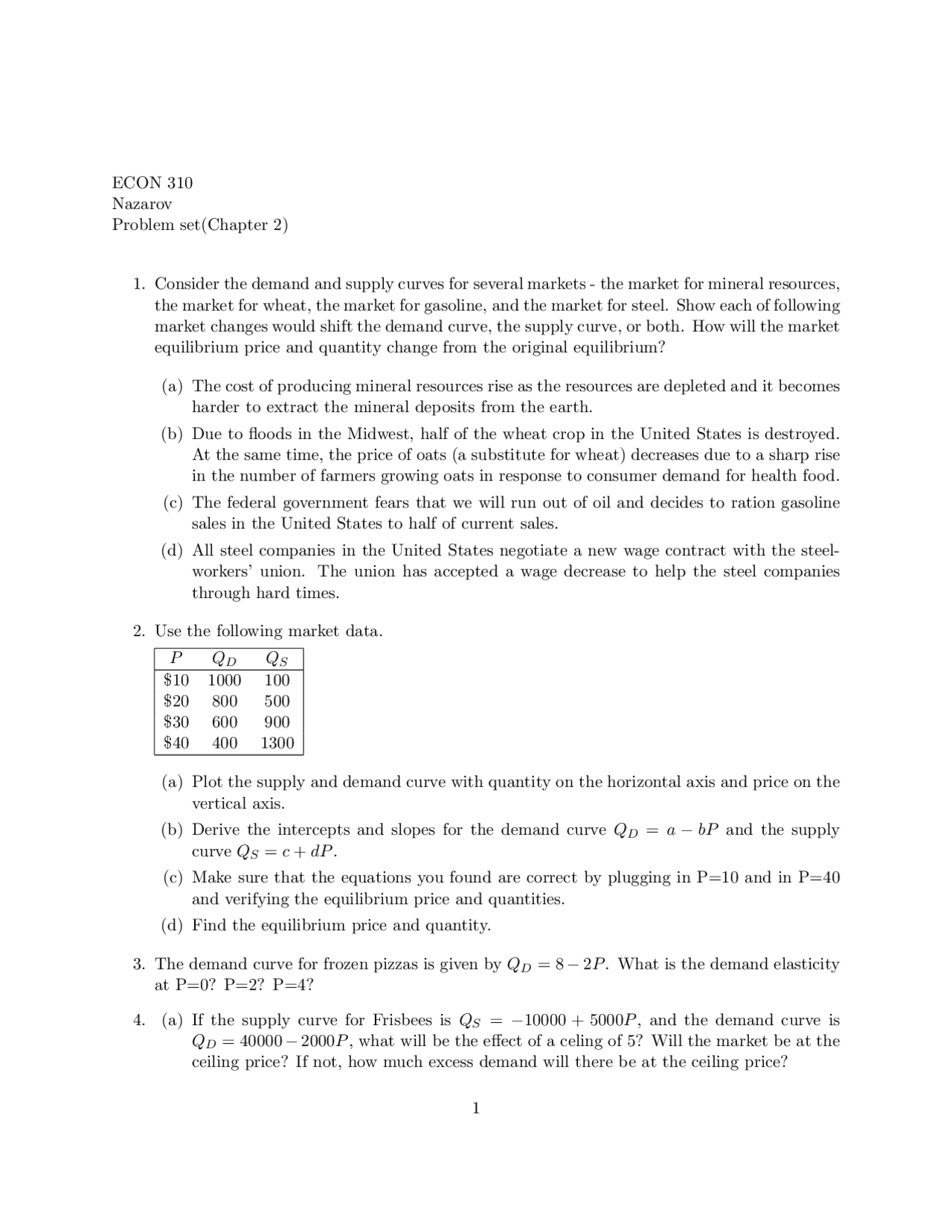 Assignment 2 Microeconomics Theory And Applications Econ 310 Docsity