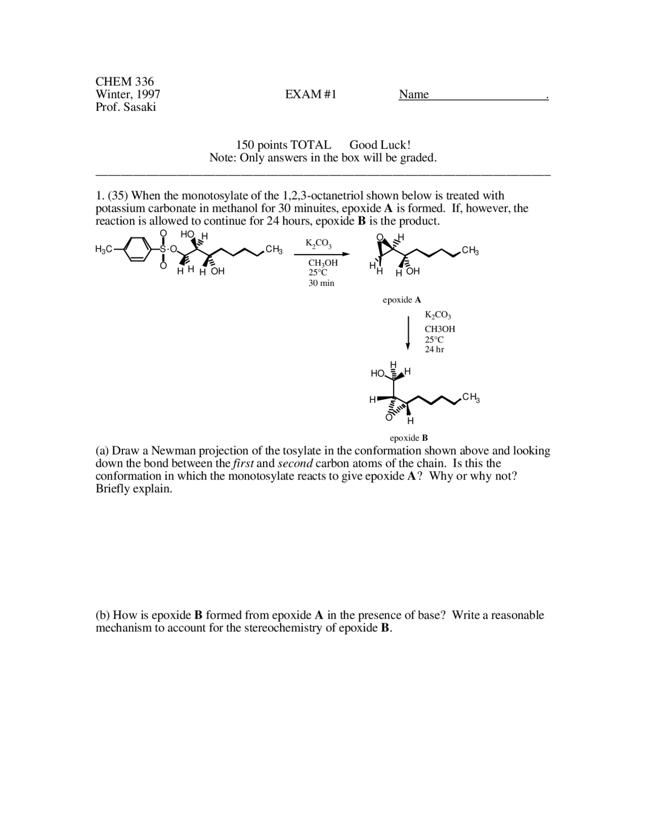 4 Questions On Organic Chemistry Exam 1 Chem 336 Docsity
