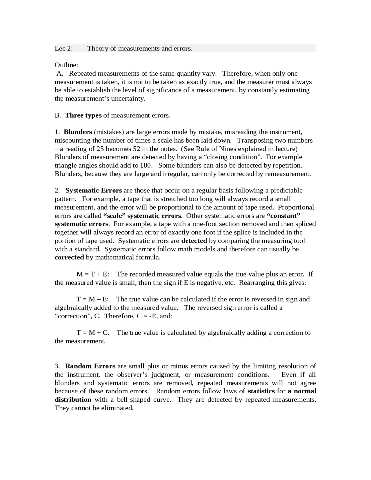 Theory of Measurements and Errors - Lecture Notes | SUR 2101 | Study ...