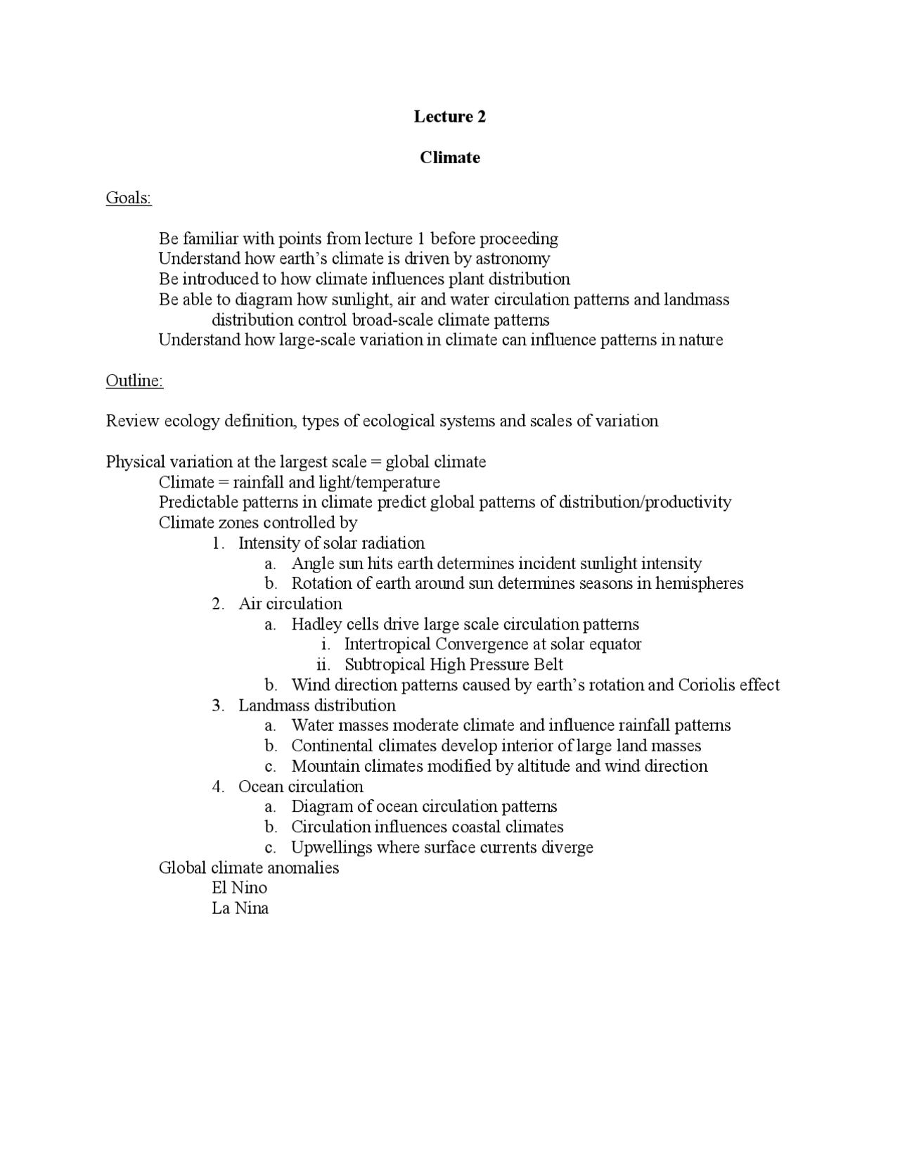 Climate Ecology Lecture 2 Pcb 3043 Docsity