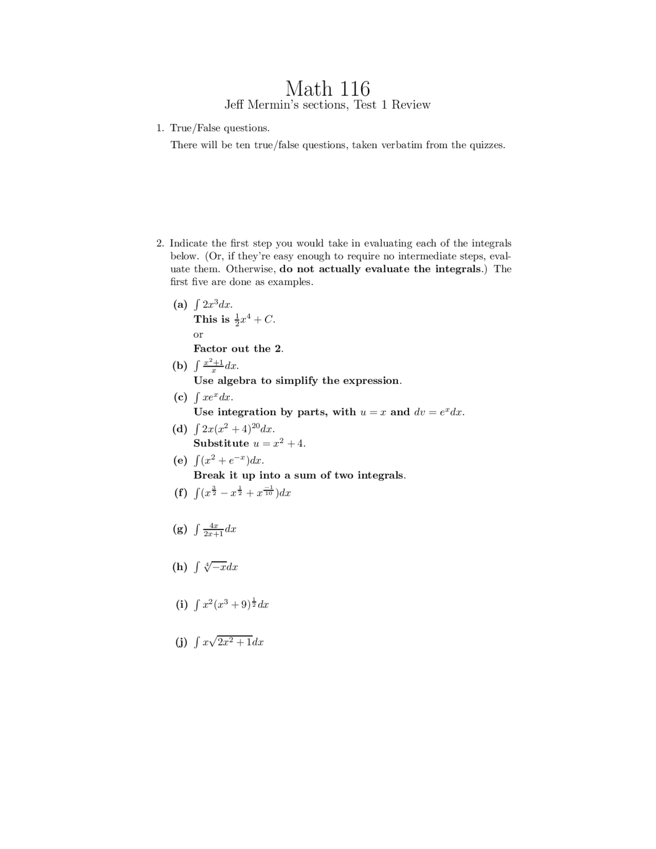 Review Test 1 With Solutions Calculus Ii Math 116 Docsity