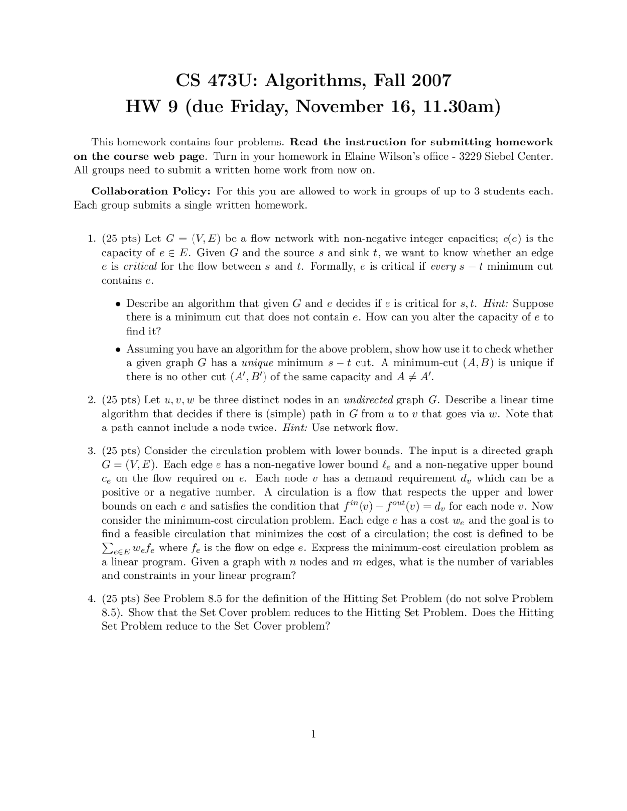 Homework 9 4 Problems On Fundamental Algorithms Cs 473 Docsity