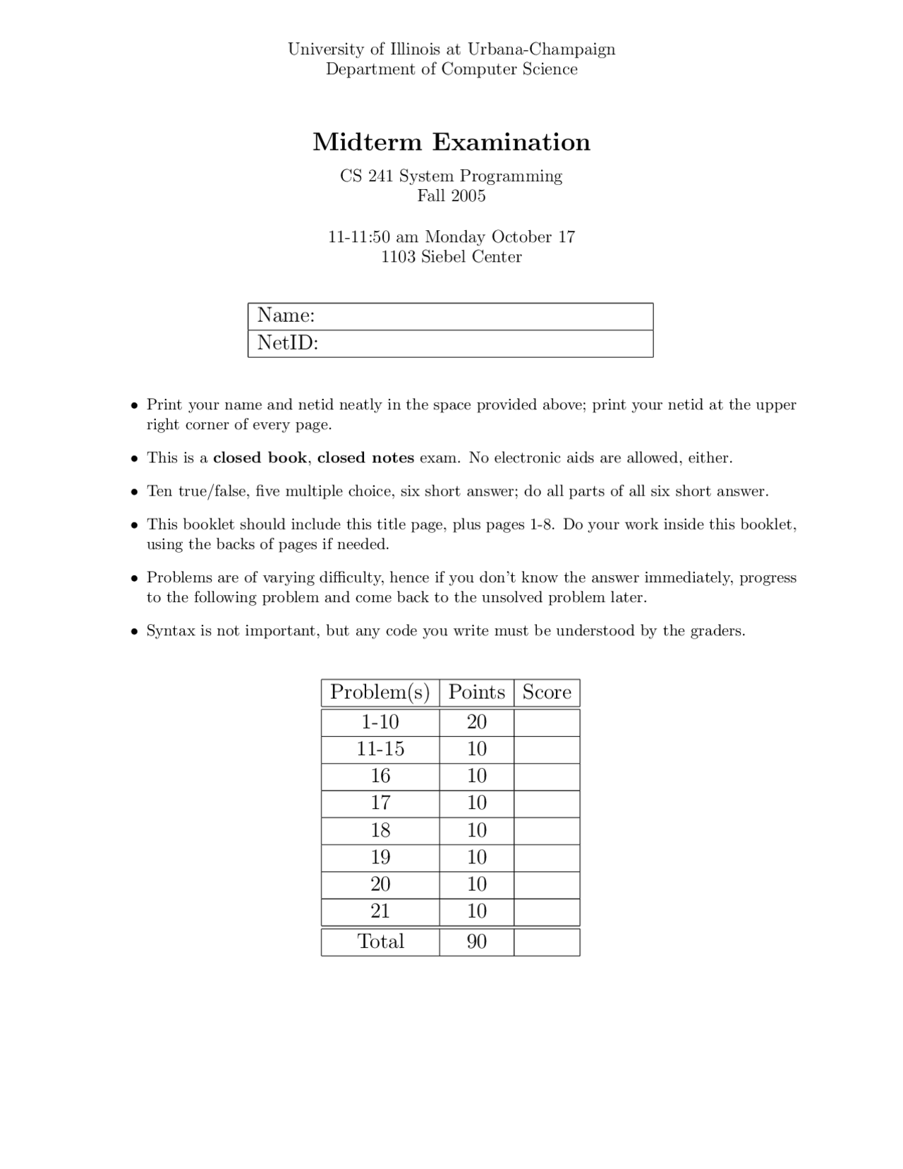 21 Questions On System Programming Midterm Exam Cs 241 Docsity 3422