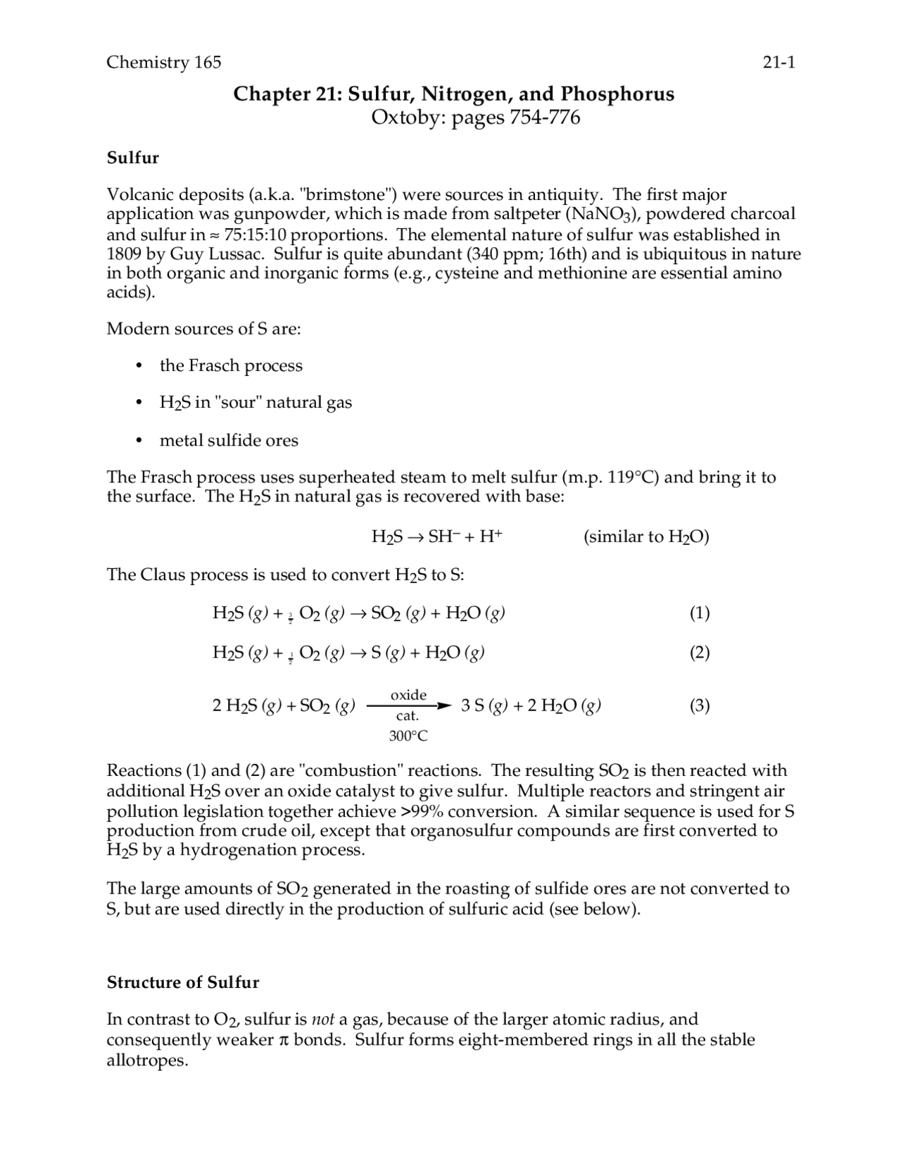 Sulfur, Nitrogen and Phosphorus - Honors General Chemistry | CHEM 165 ...