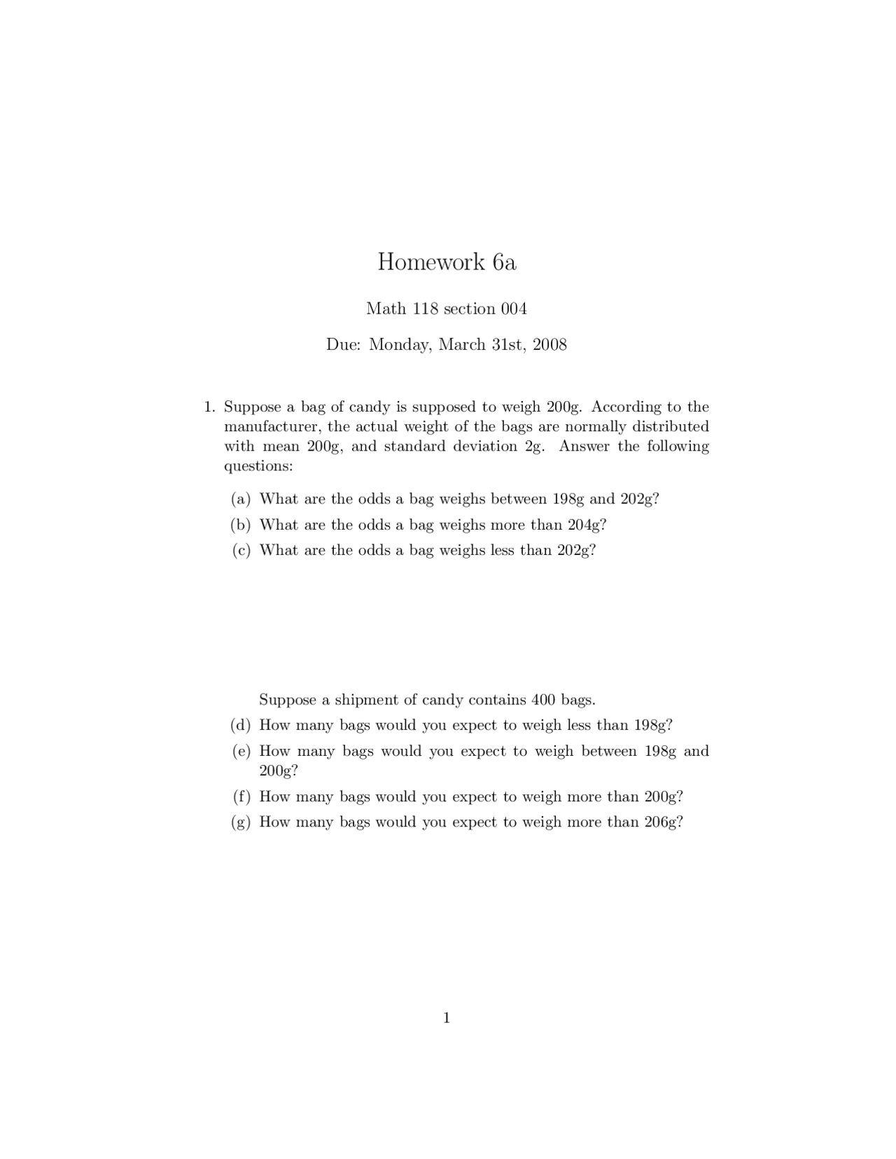 Assignment 6 Selected Topics In Mathematics Math 118 Docsity